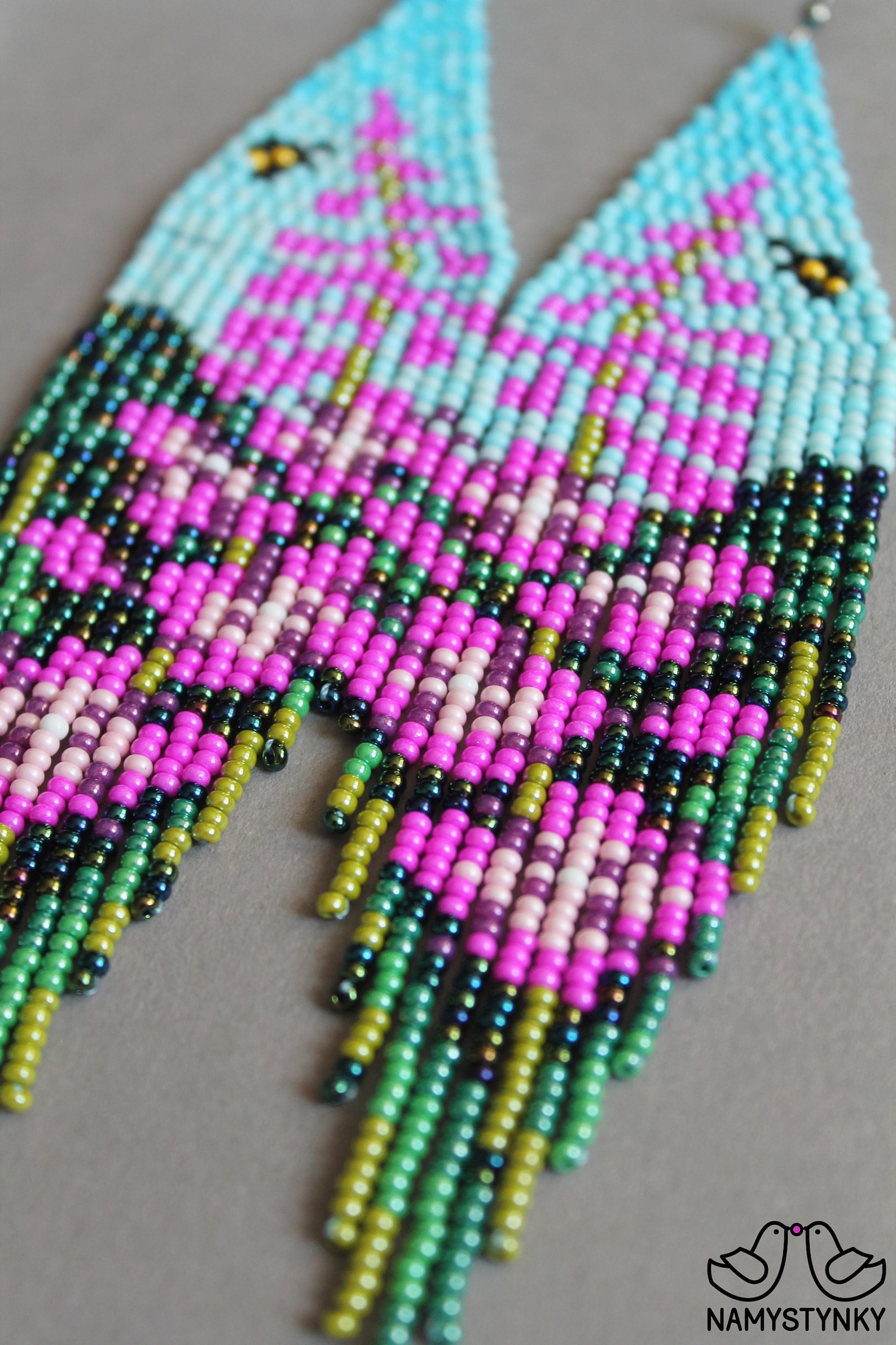 Mountain Landscape Beaded Earrings Fireweed Flowers Beadwork - Etsy