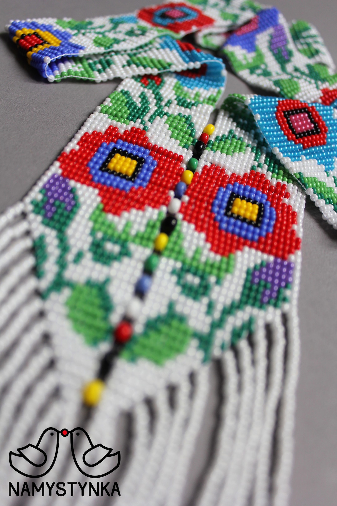 Flowers Necklace Gerdan Ukrainian Jewelry Beaded Necklace Boho Beadwork ...
