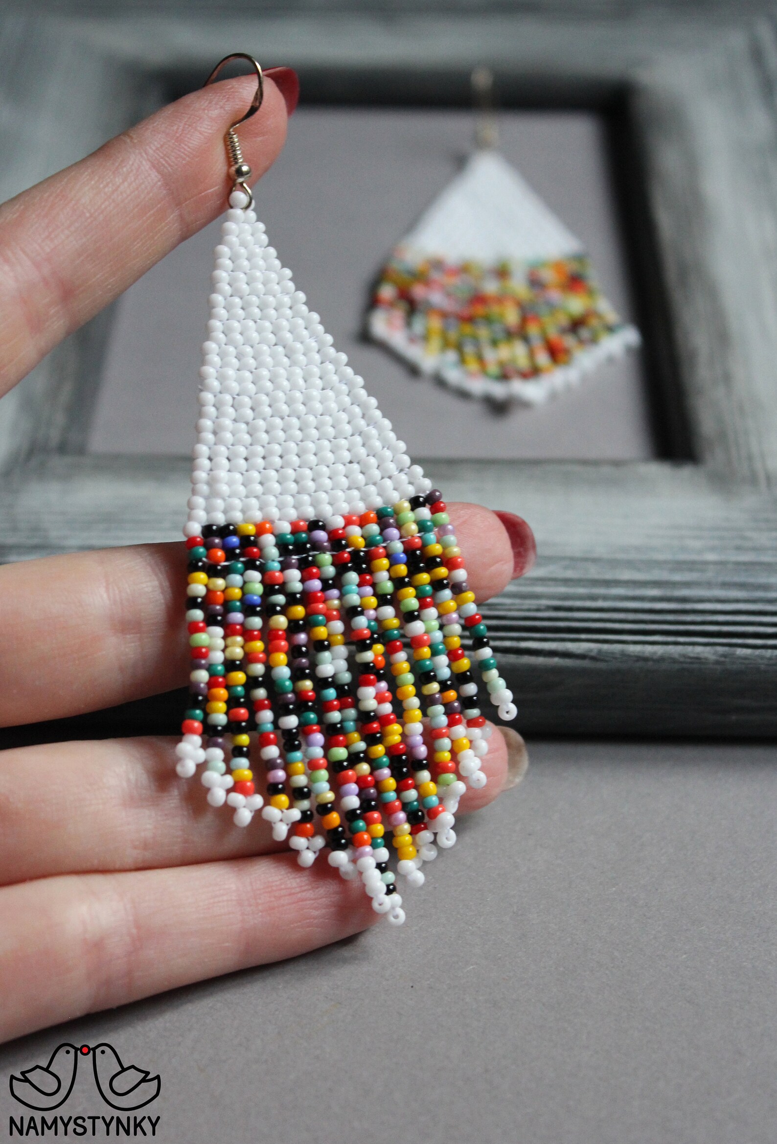 White and colorful beaded earrings Stylish Dangle earrings | Etsy