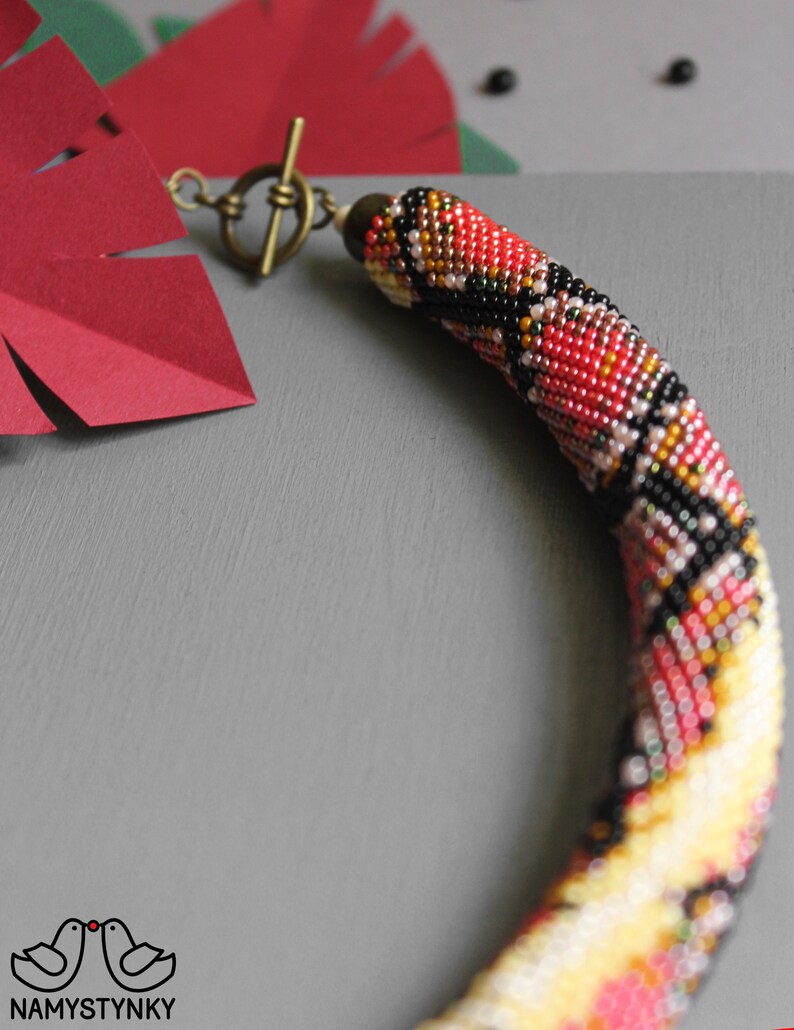 Red Snake Necklace Crochet Necklace Beaded Necklace Snake | Etsy