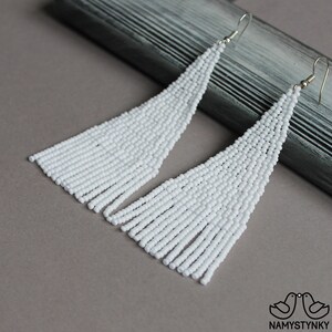 White Beaded Earrings Bright White Beadwork Earrings Dangle | Etsy