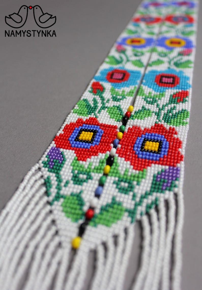 Flowers necklace gerdan Ukrainian jewelry Beaded necklace Boho | Etsy