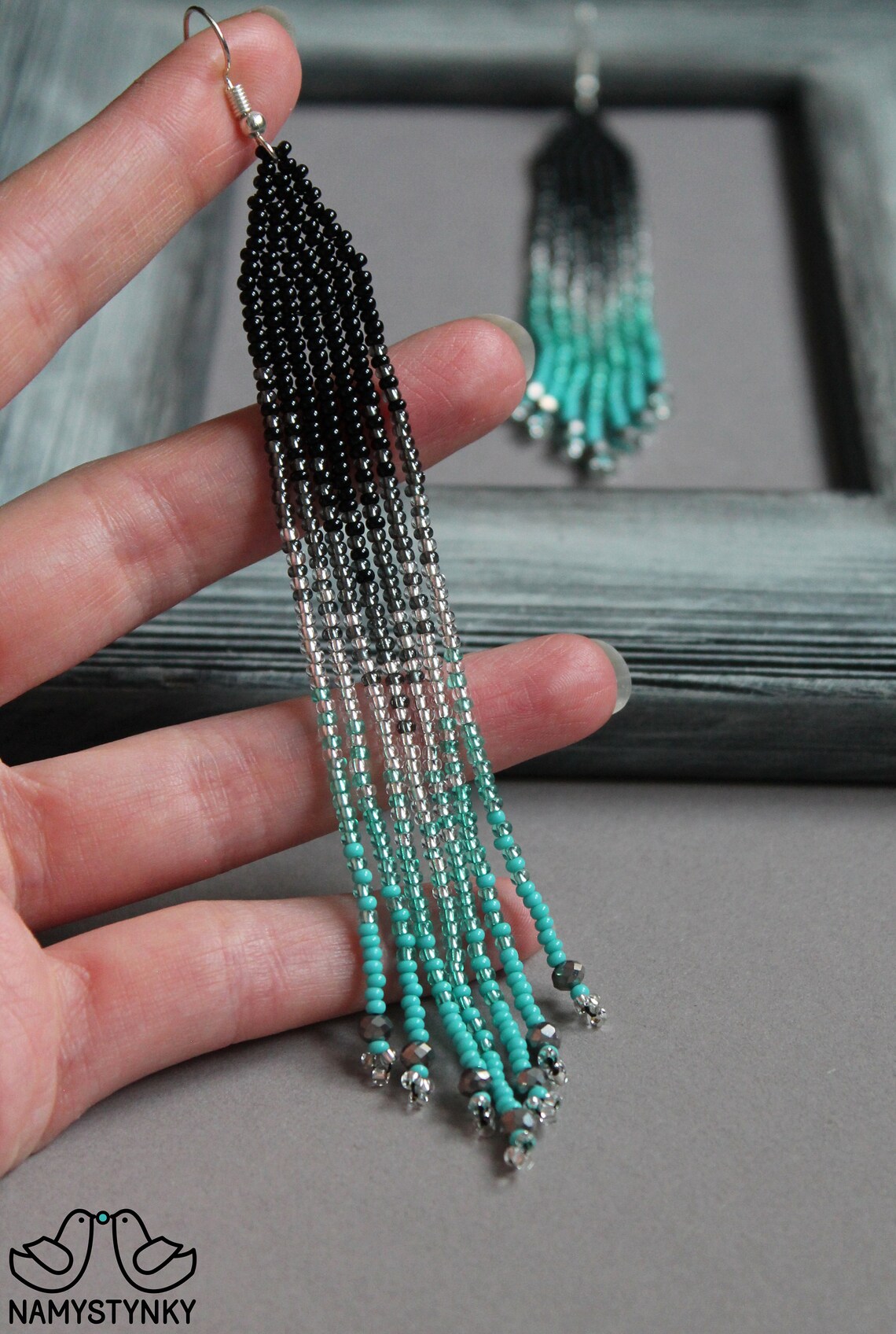 Silver Turquoise Beaded Earrings Shining Crystal Earrings - Etsy