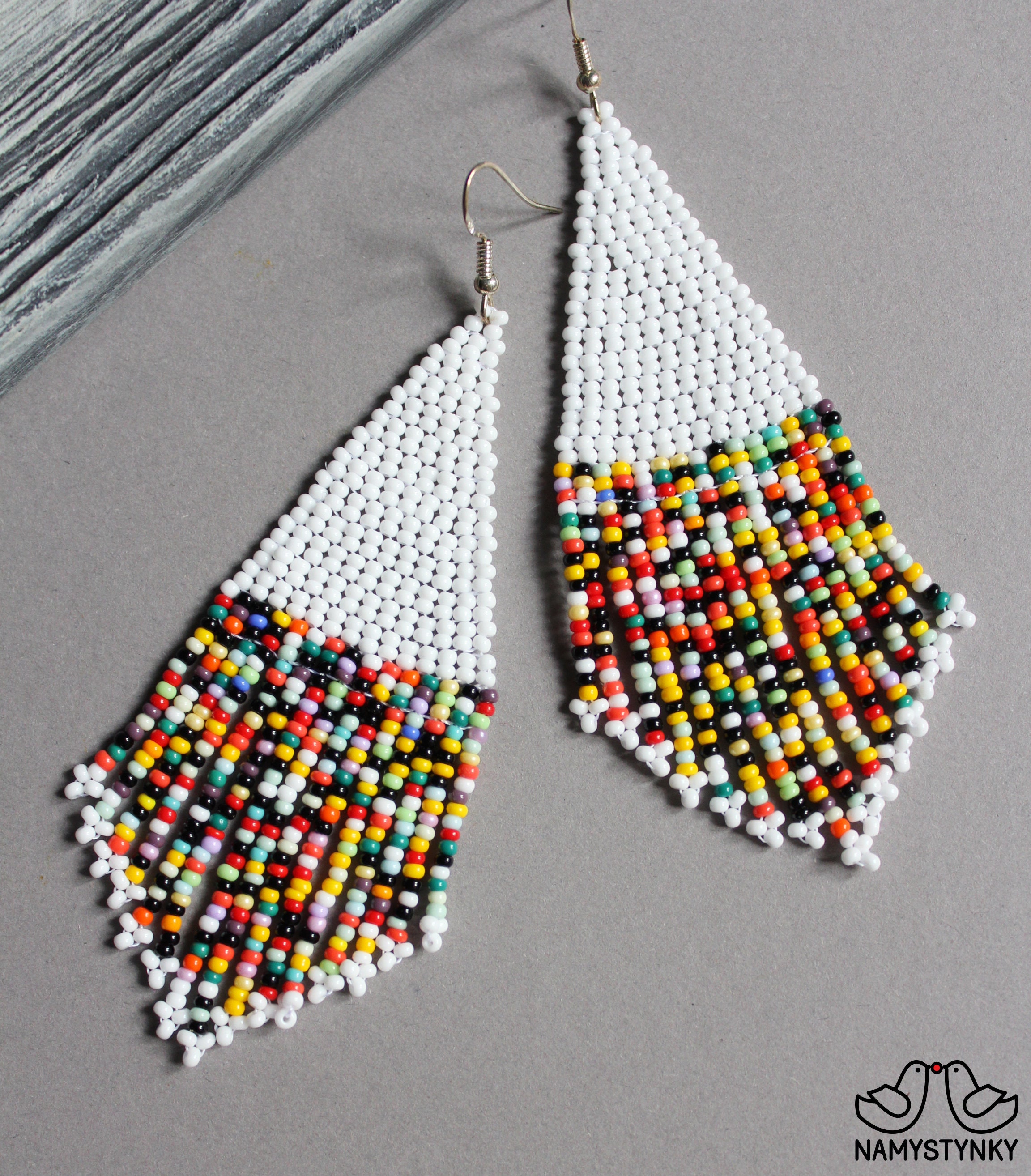 White and colorful beaded earrings Stylish Dangle earrings | Etsy
