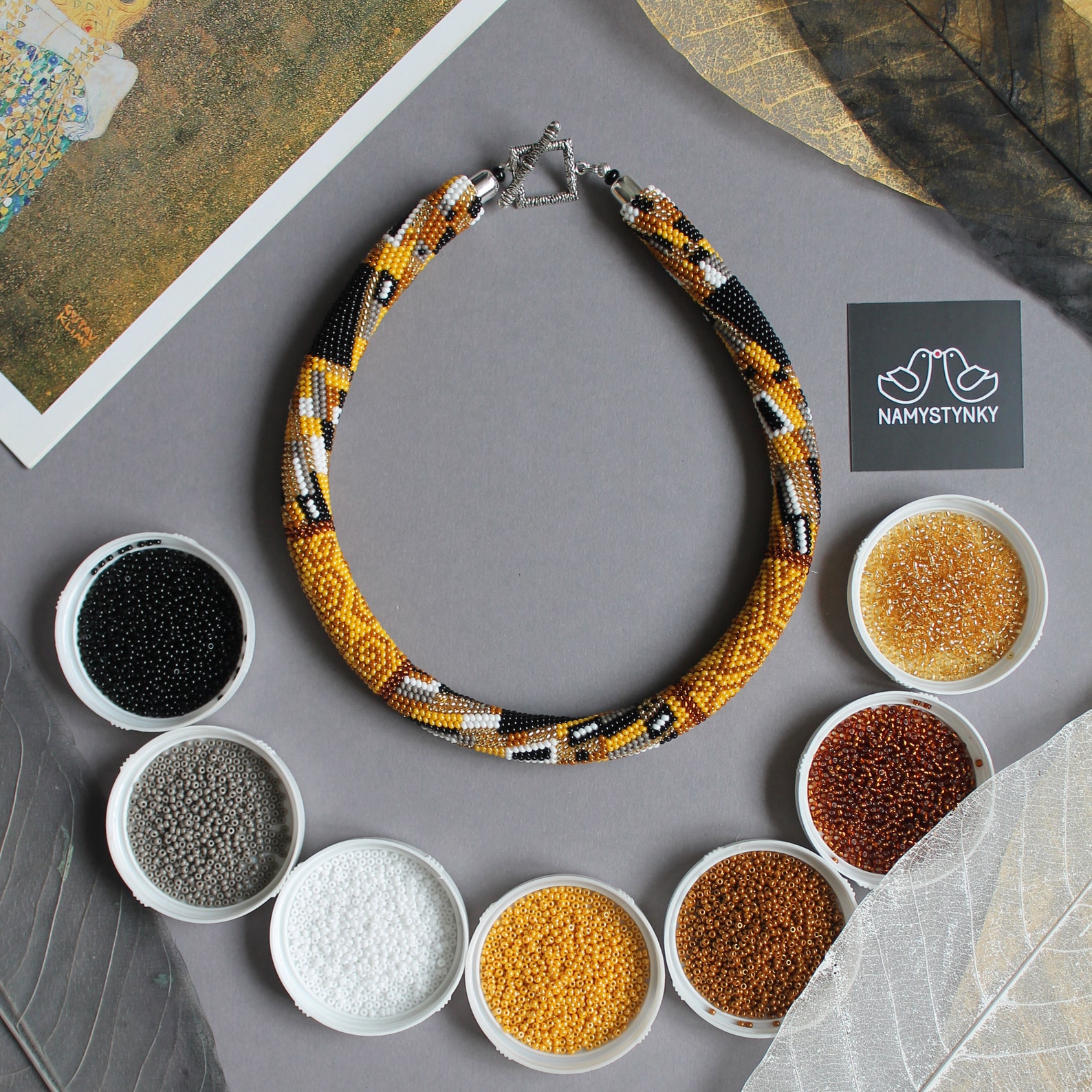 Gustav Klimt Inspired Beaded Crochet Necklace the Kiss Shiny | Etsy