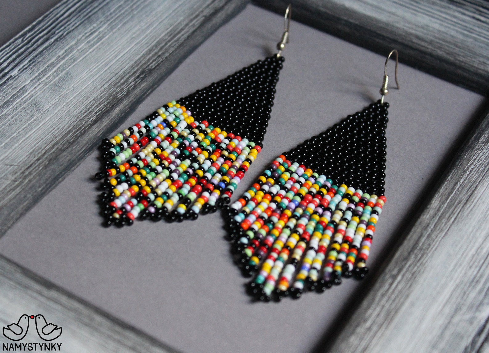 Black and Colorful Beaded Earrings Dangle Bright Earrings | Etsy