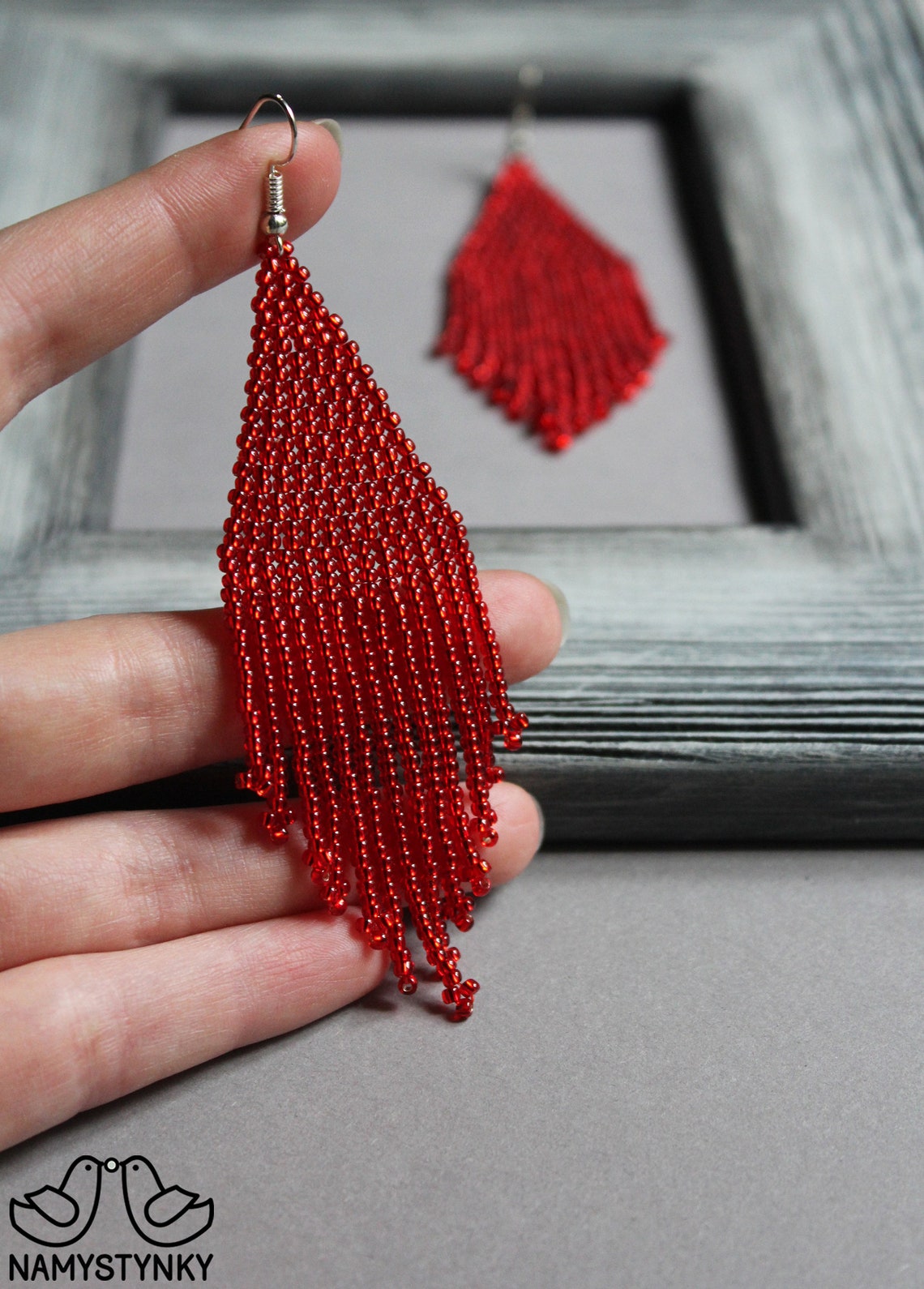 Red Beaded Earrings Shining Evening Earrings Red Long Earrings - Etsy