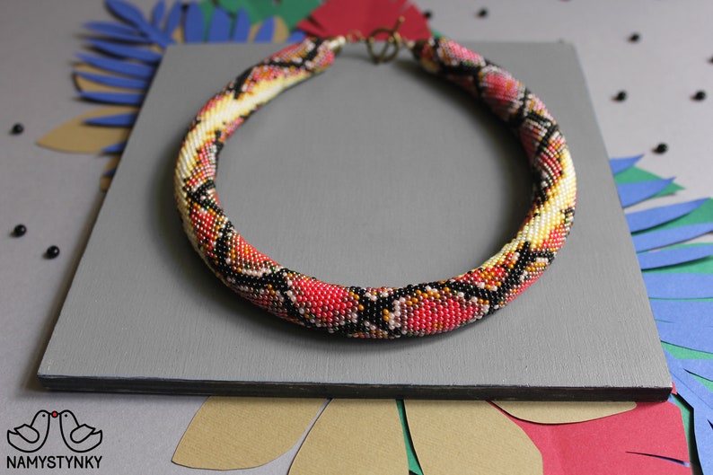 Red Snake Necklace Crochet Necklace Beaded Necklace Snake | Etsy