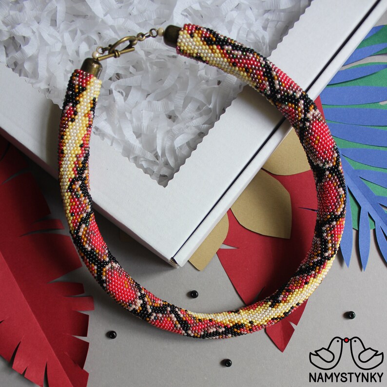 Red Snake Necklace Crochet Necklace Beaded Necklace Snake | Etsy