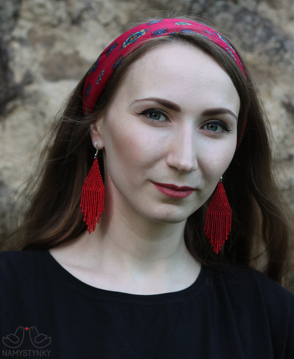 Red Beaded Earrings Shining Evening Earrings Red Long Earrings - Etsy