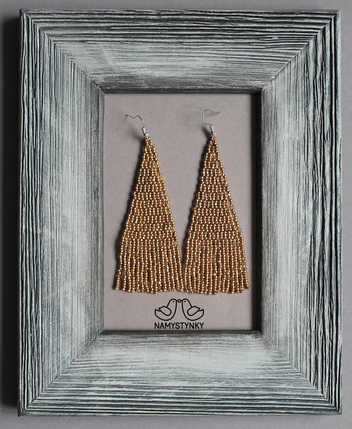 Gold Beaded Earrings Shining Gold Beadwork Earrings Dangle - Etsy