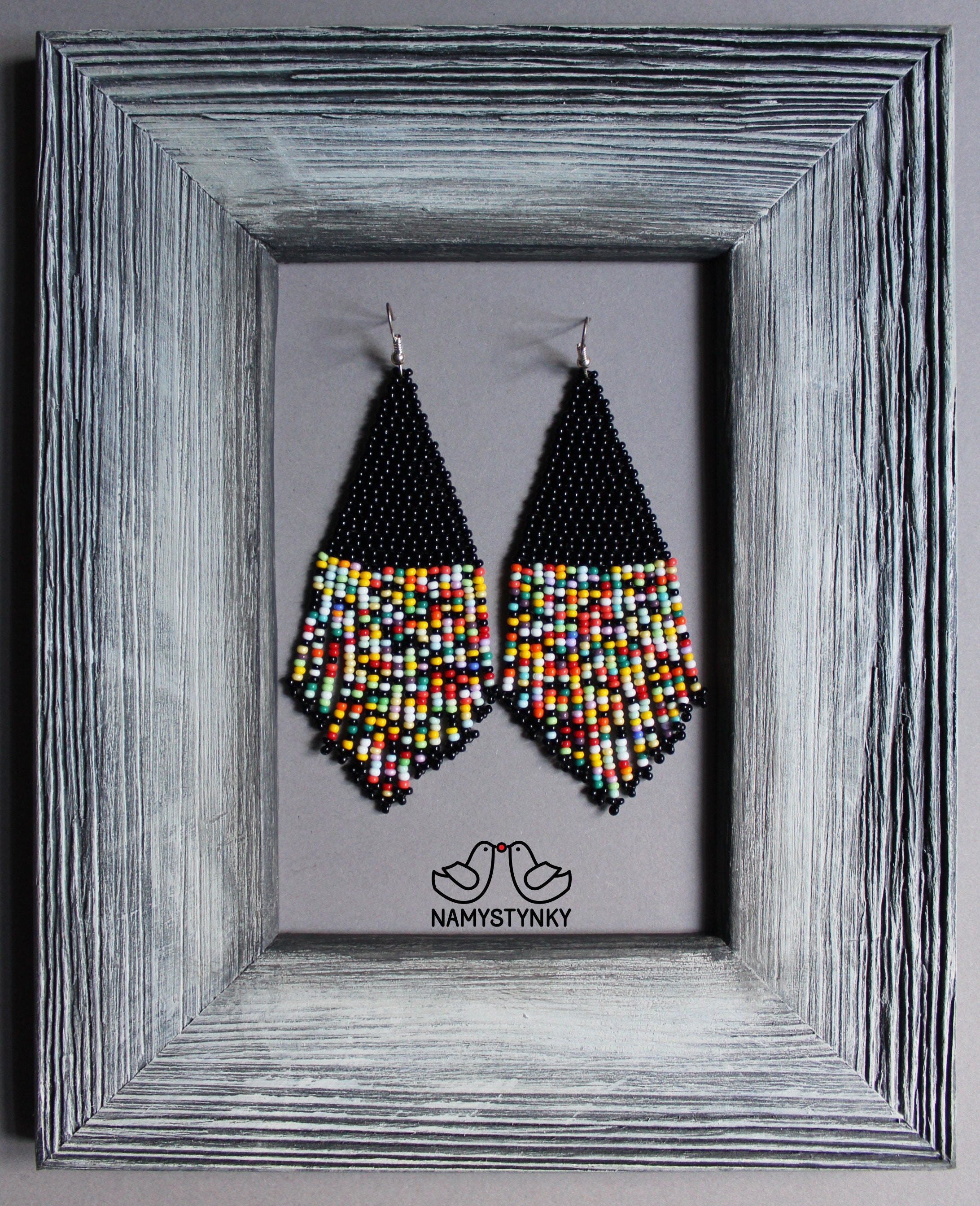 Black and Colorful Beaded Earrings Dangle Bright Earrings | Etsy