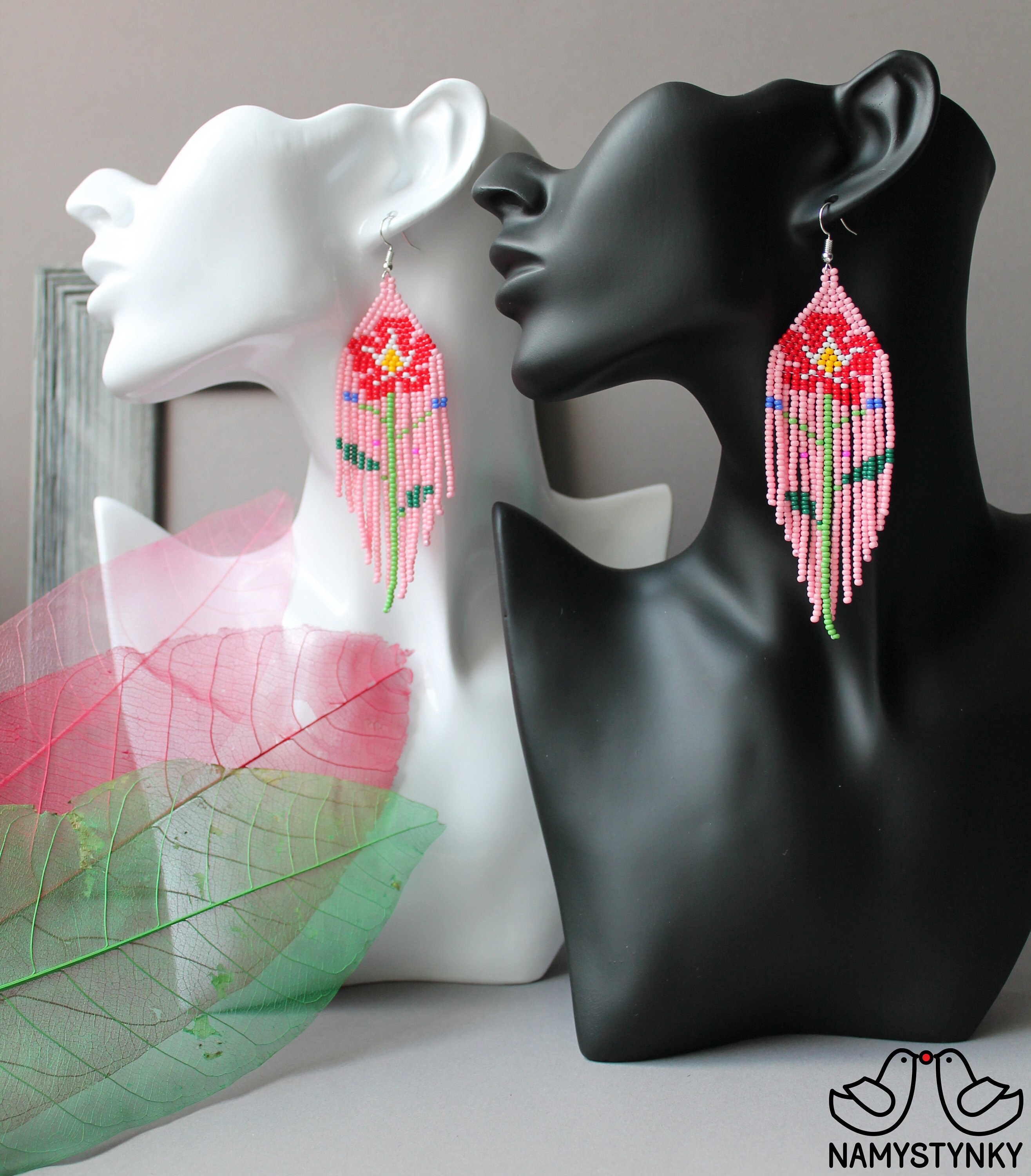 Spring Floral Beaded Earrings Pink Earrings Bright Flowers | Etsy