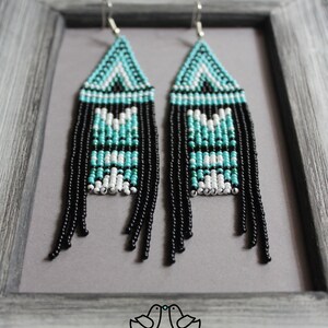Turquoise Fringe Earrings Beaded Earrings Long Earrings Blue Chandelier ...