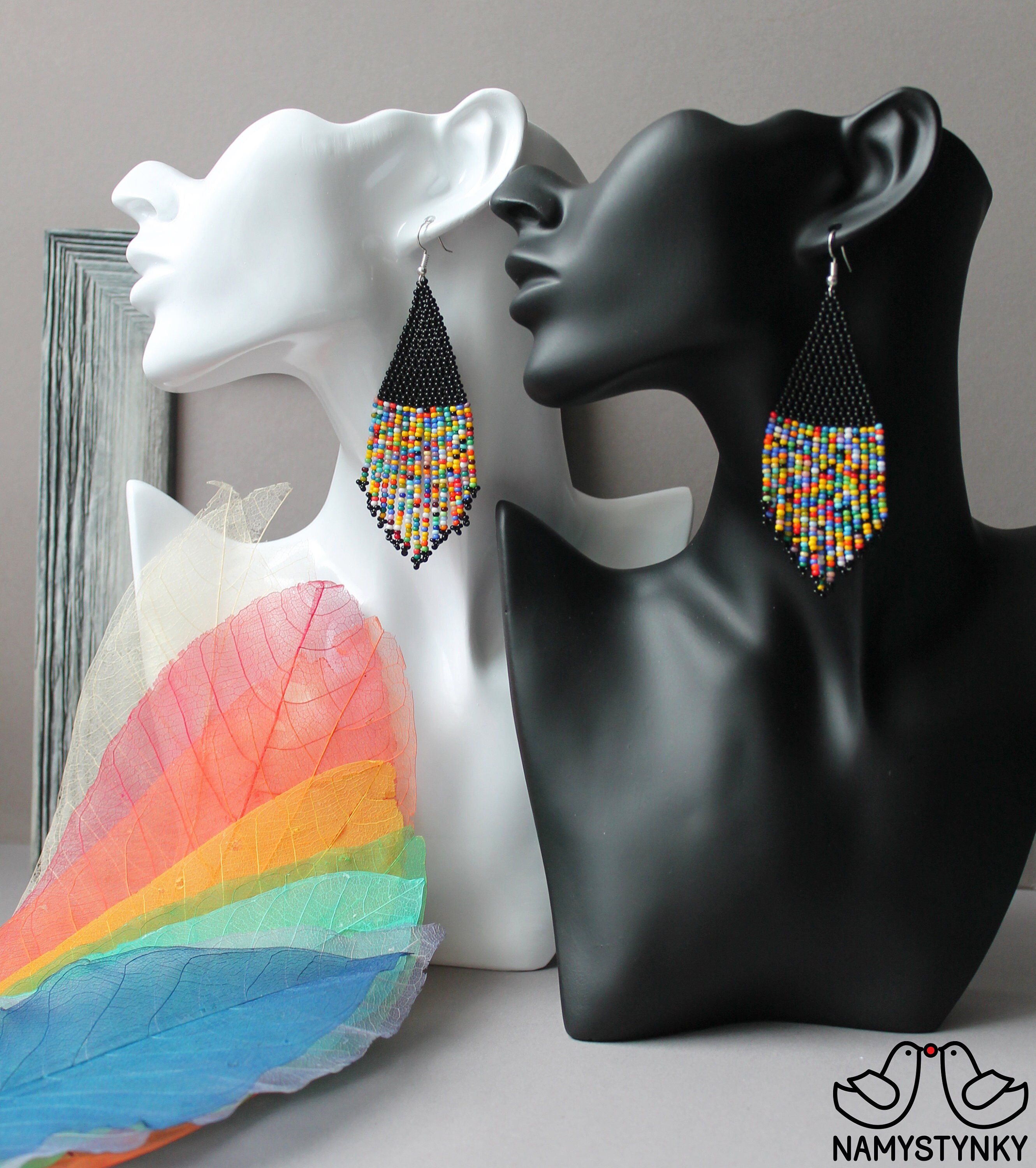 Black and Colorful Beaded Earrings Dangle Bright Earrings | Etsy