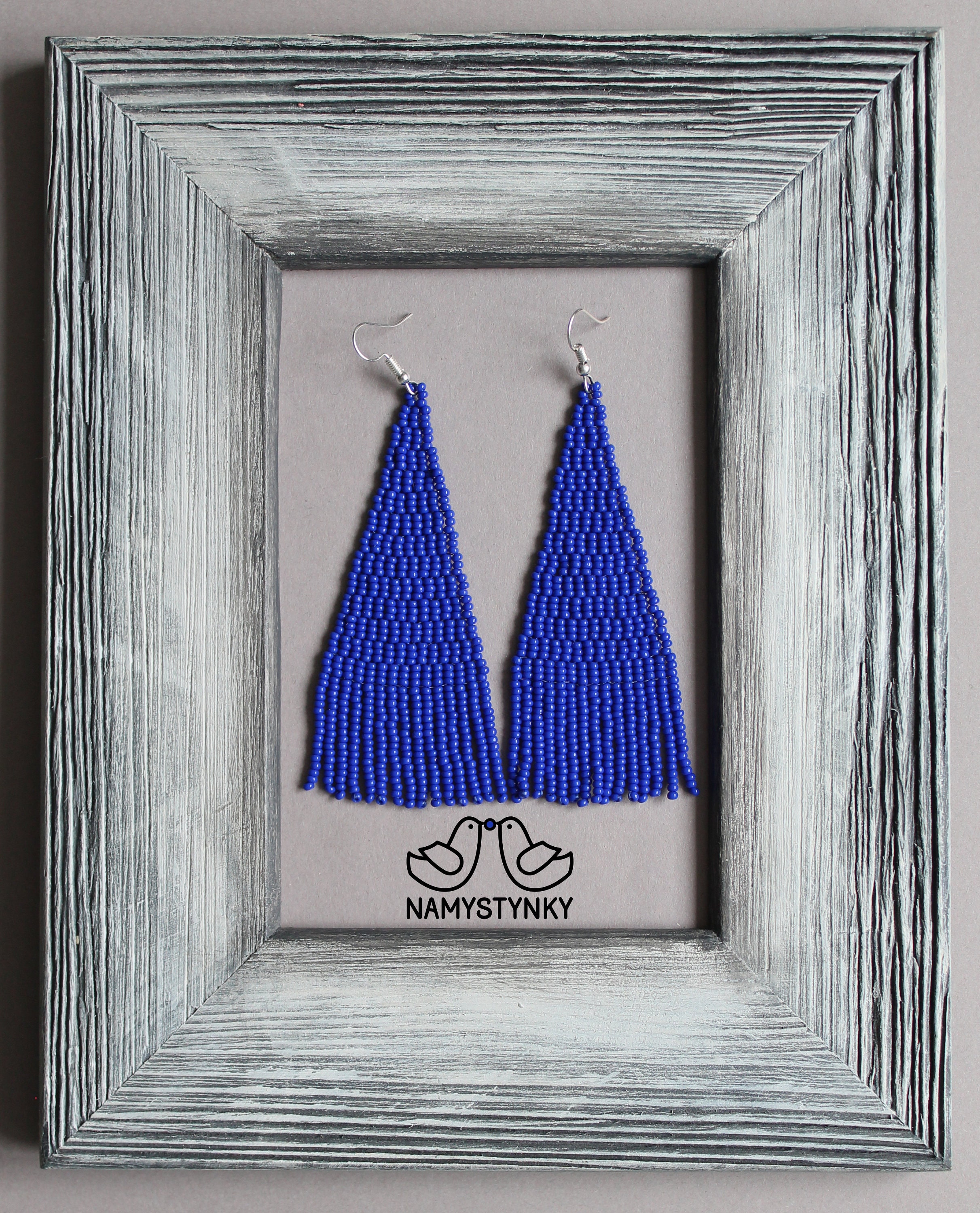 Blue beaded earrings Bright blue beadwork earrings Dangle | Etsy