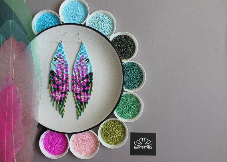 Mountain Landscape Beaded Earrings Fireweed Flowers Beadwork - Etsy