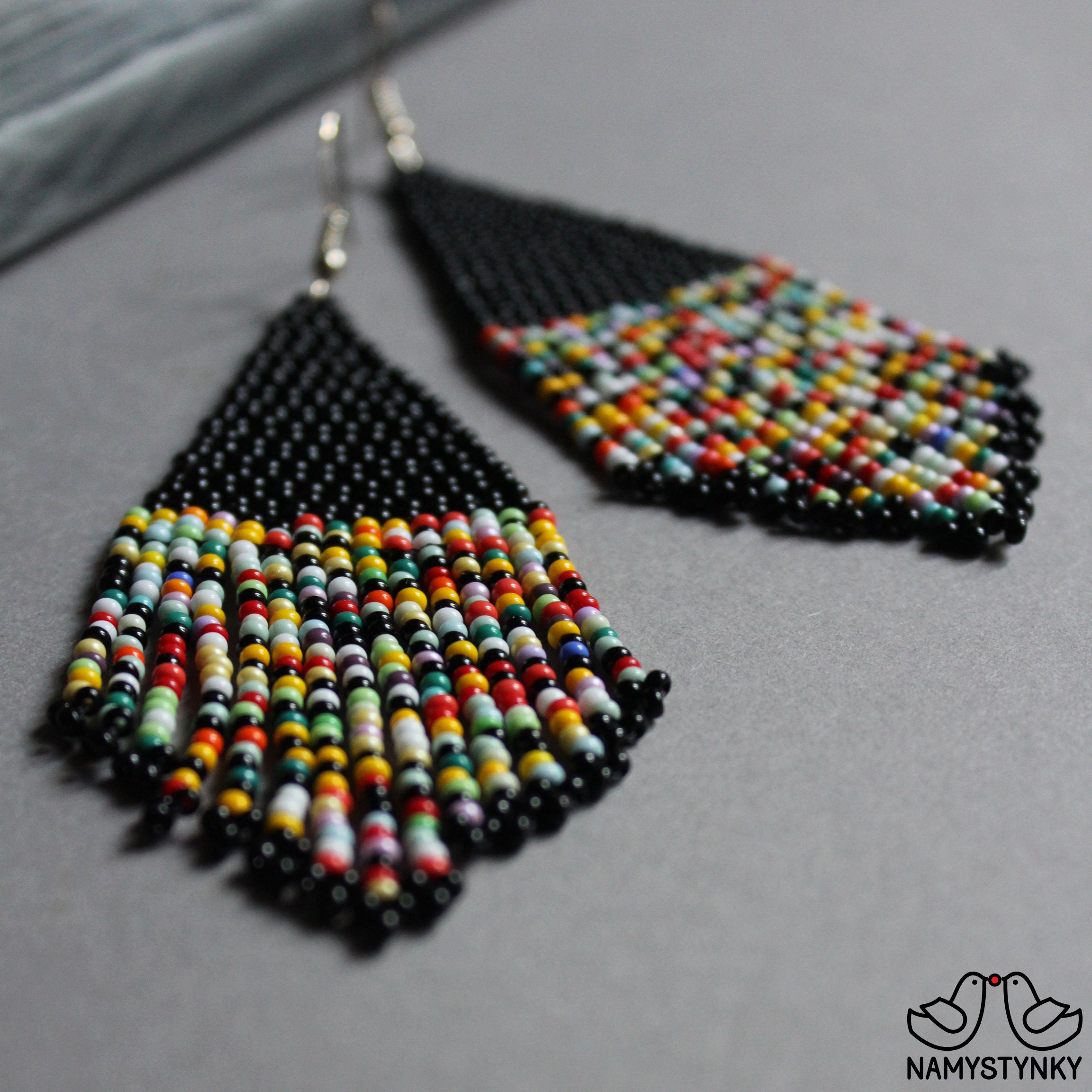 Black and colorful beaded earrings Dangle bright earrings | Etsy