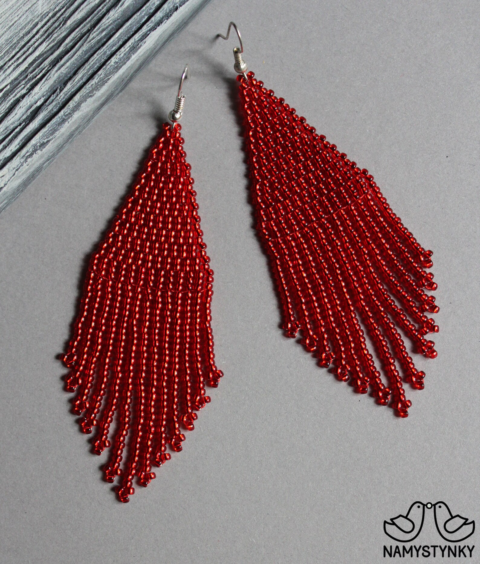 Red Beaded Earrings Shining Evening Earrings Red Long Earrings - Etsy