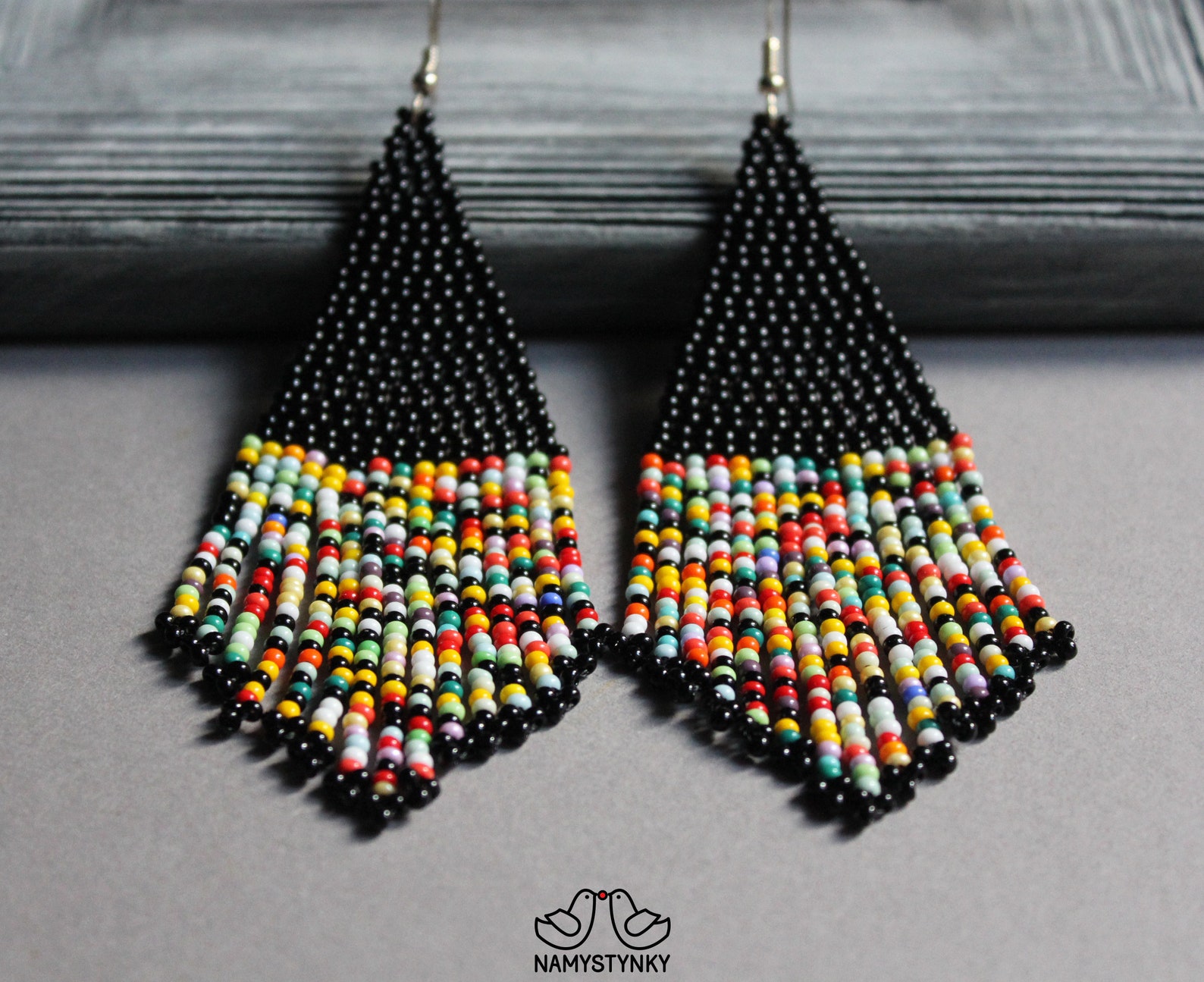 Black and Colorful Beaded Earrings Dangle Bright Earrings | Etsy