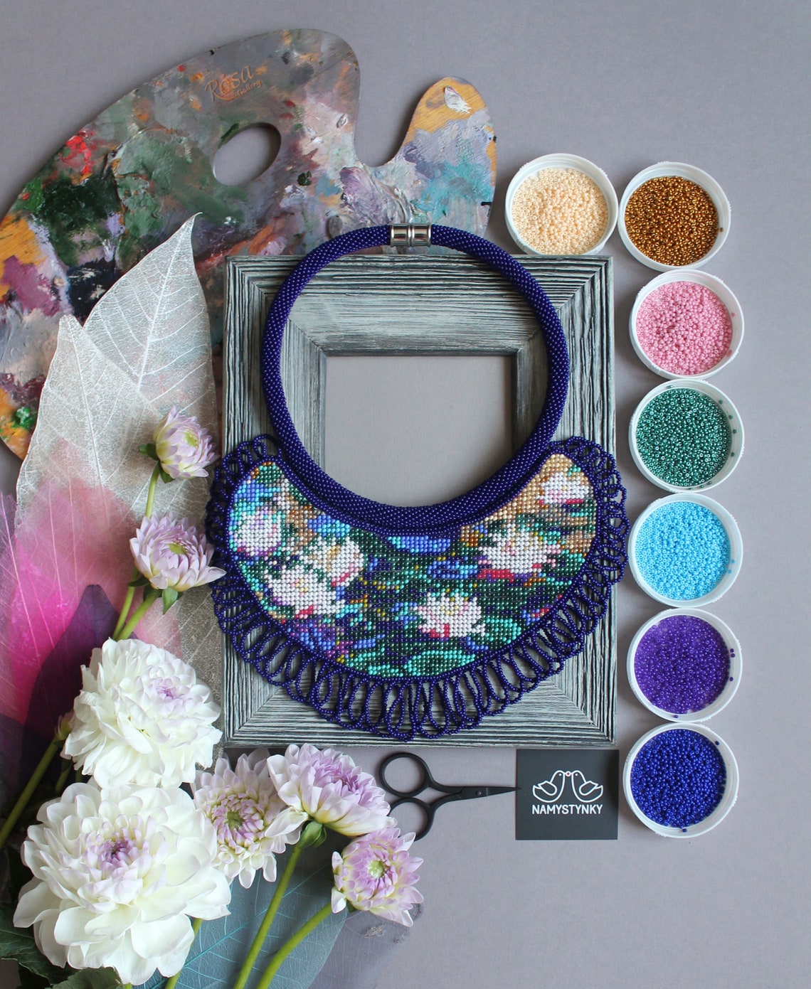 Monet Water Lilies Beaded Necklace: Artistic Embroidered Beadwork - Etsy