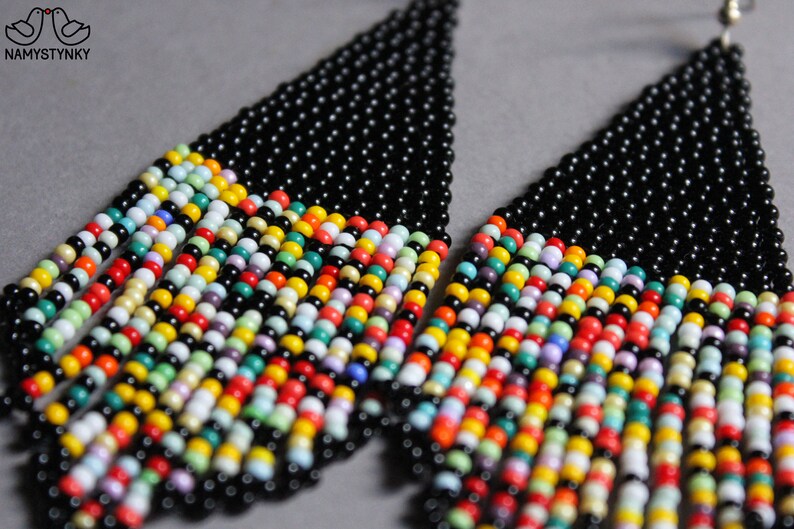 Black and Colorful Beaded Earrings Dangle Bright Earrings - Etsy