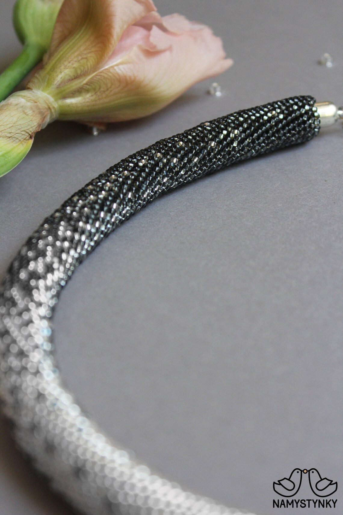 Shiny Crochet Necklace Beaded Necklace Silver Modern Necklace - Etsy