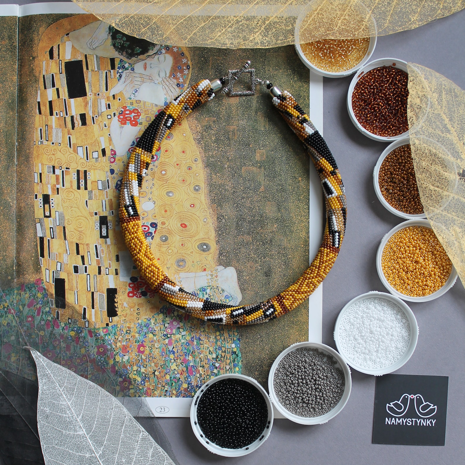 Gustav Klimt Inspired Beaded Crochet Necklace the Kiss Shiny | Etsy