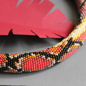 Red Snake Necklace Crochet Necklace Beaded Necklace Snake Leather ...