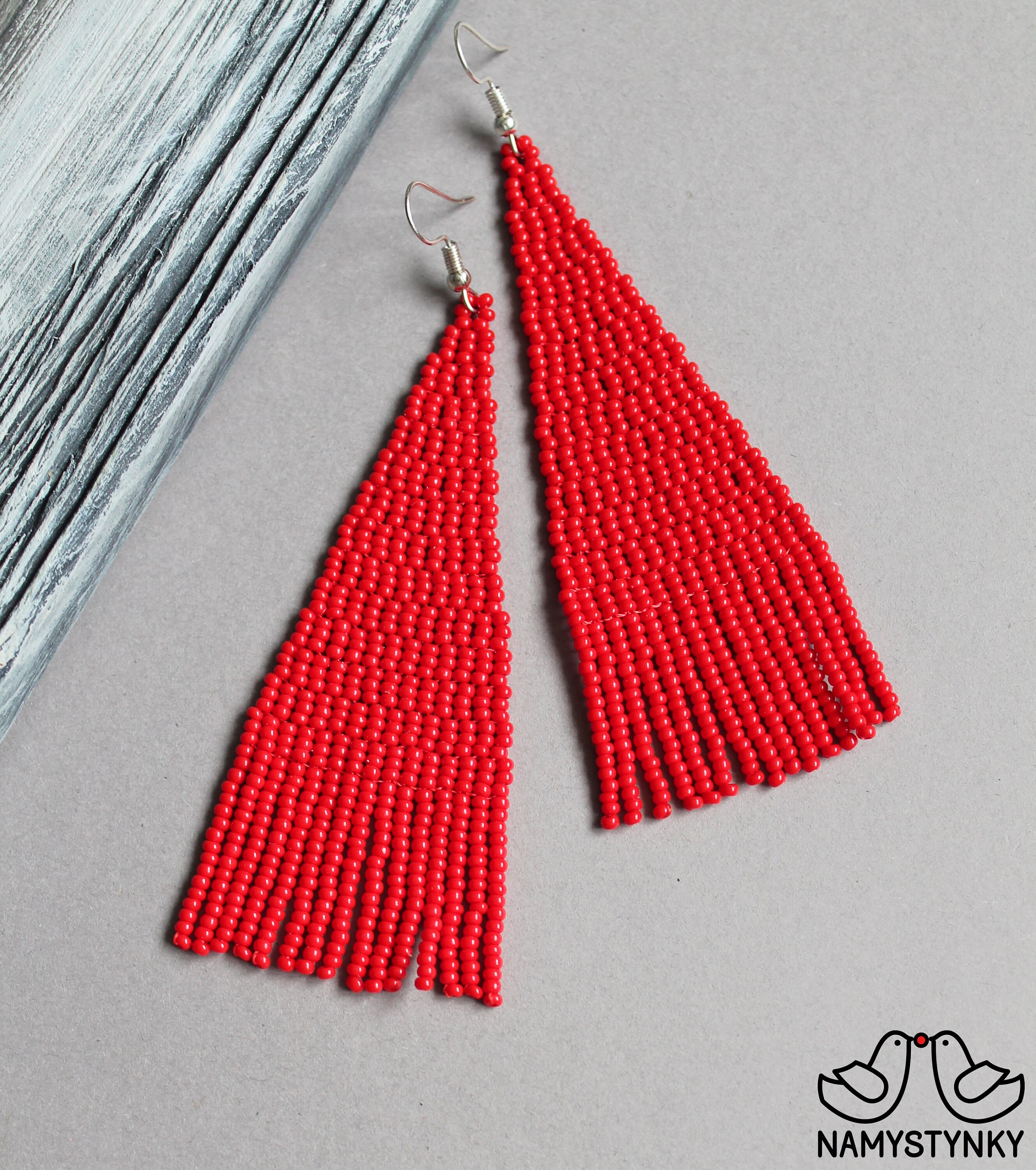Red beaded earrings Bright red beadwork earrings Dangle Bright | Etsy