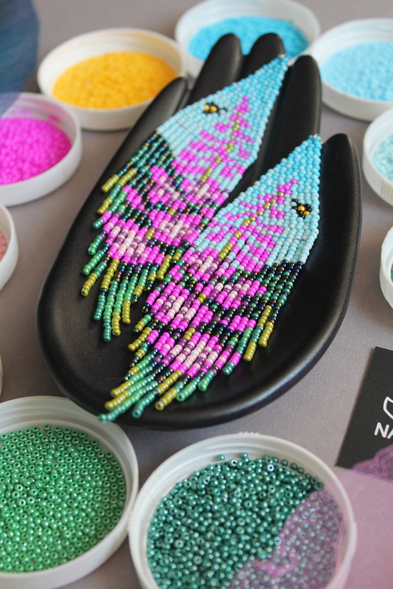 Mountain Landscape Beaded Earrings Fireweed Flowers Beadwork - Etsy