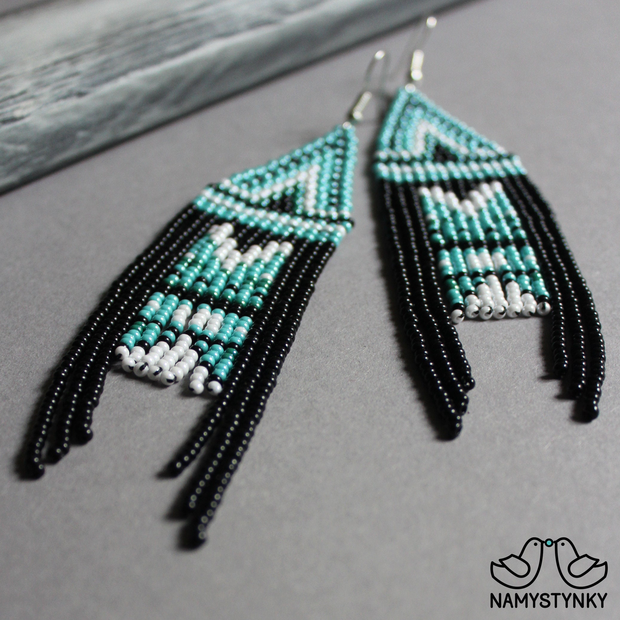 Turquoise fringe earrings Beaded earrings Long earrings Blue | Etsy