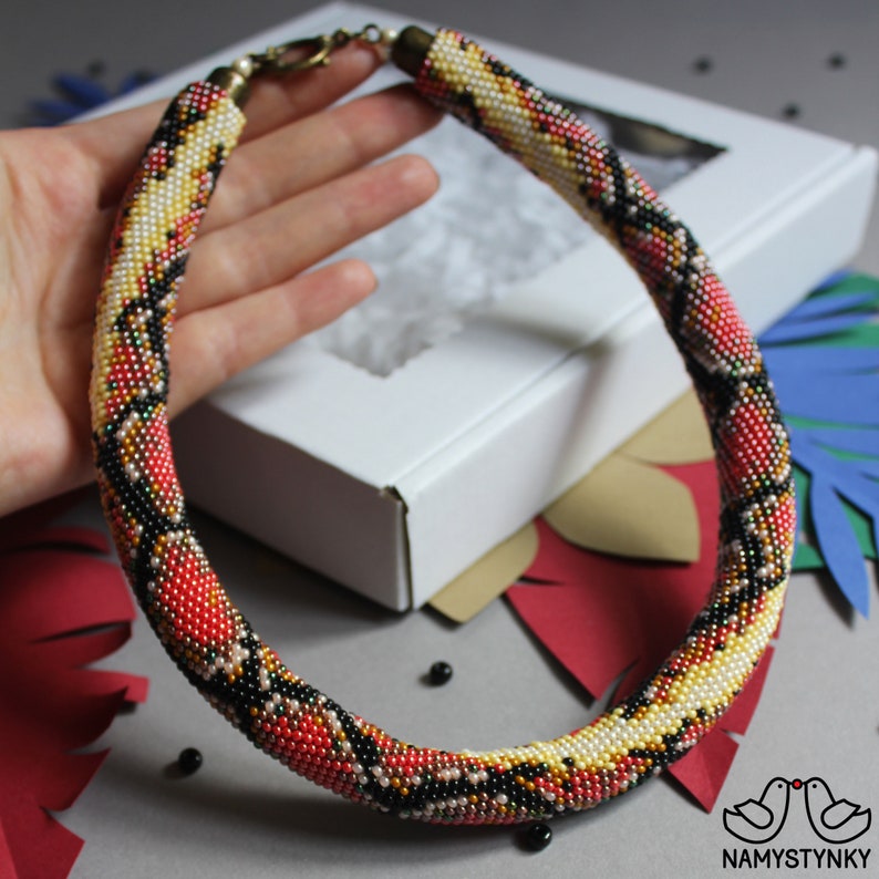 Red Snake Necklace Crochet Necklace Beaded Necklace Snake | Etsy