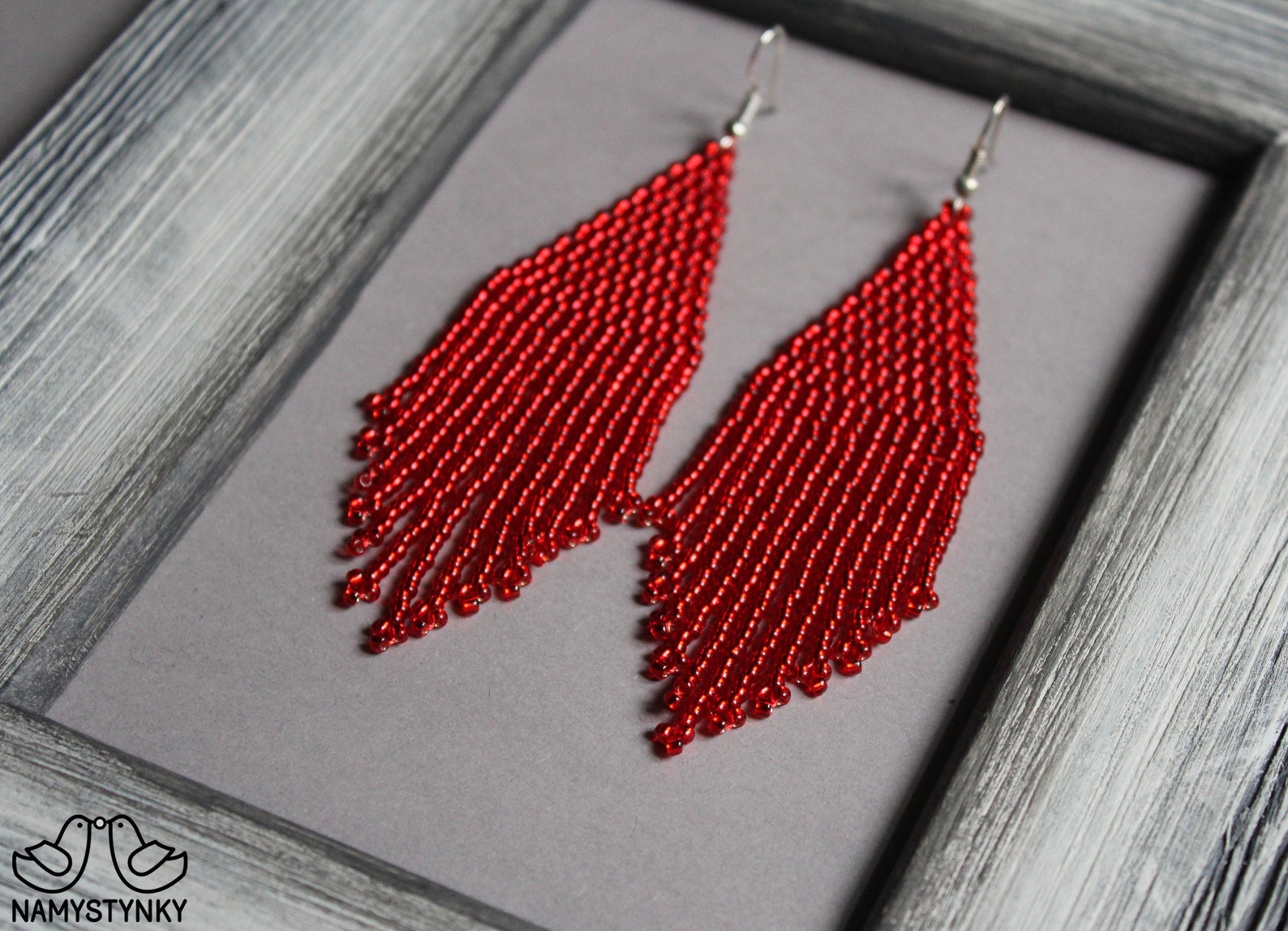 Red Beaded Earrings Shining Evening Earrings Red Long Earrings - Etsy