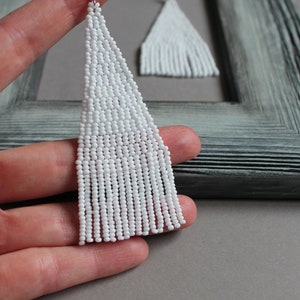 White Beaded Earrings Bright White Beadwork Earrings Dangle Monocolor ...