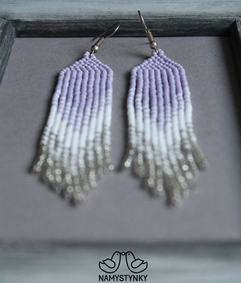 Light purple beaded earrings Lilac earrings Violet earrings | Etsy