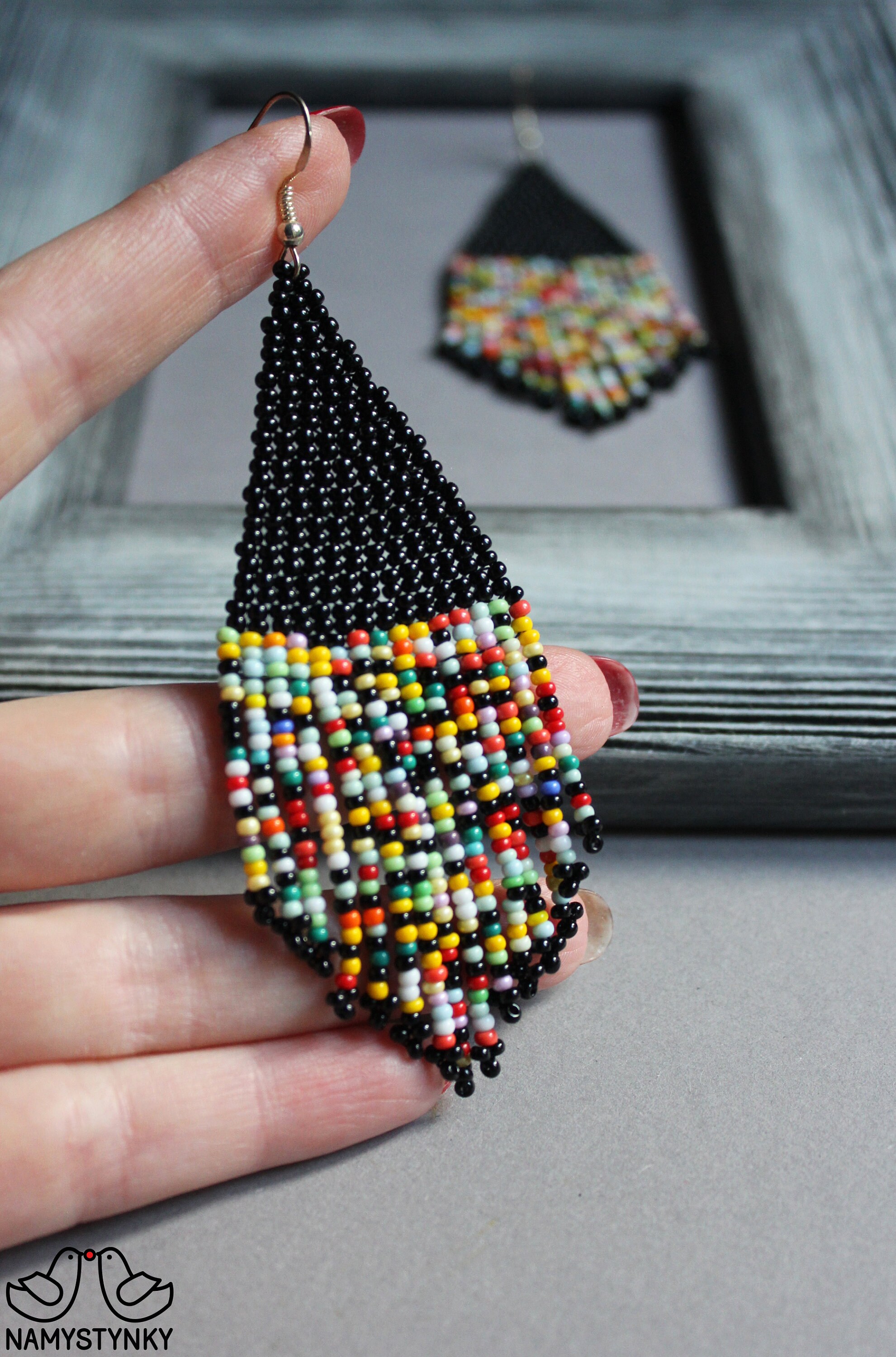 Black and Colorful Beaded Earrings Dangle Bright Earrings | Etsy