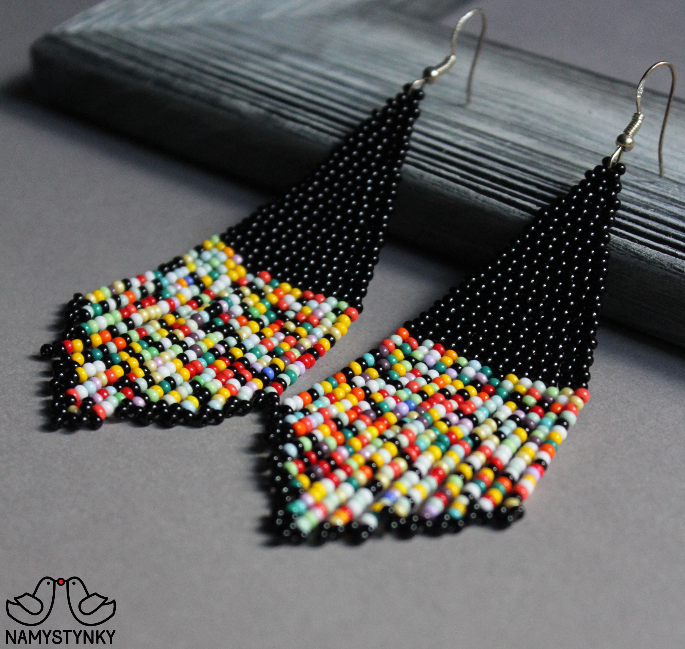 Black and Colorful Beaded Earrings Dangle Bright Earrings | Etsy