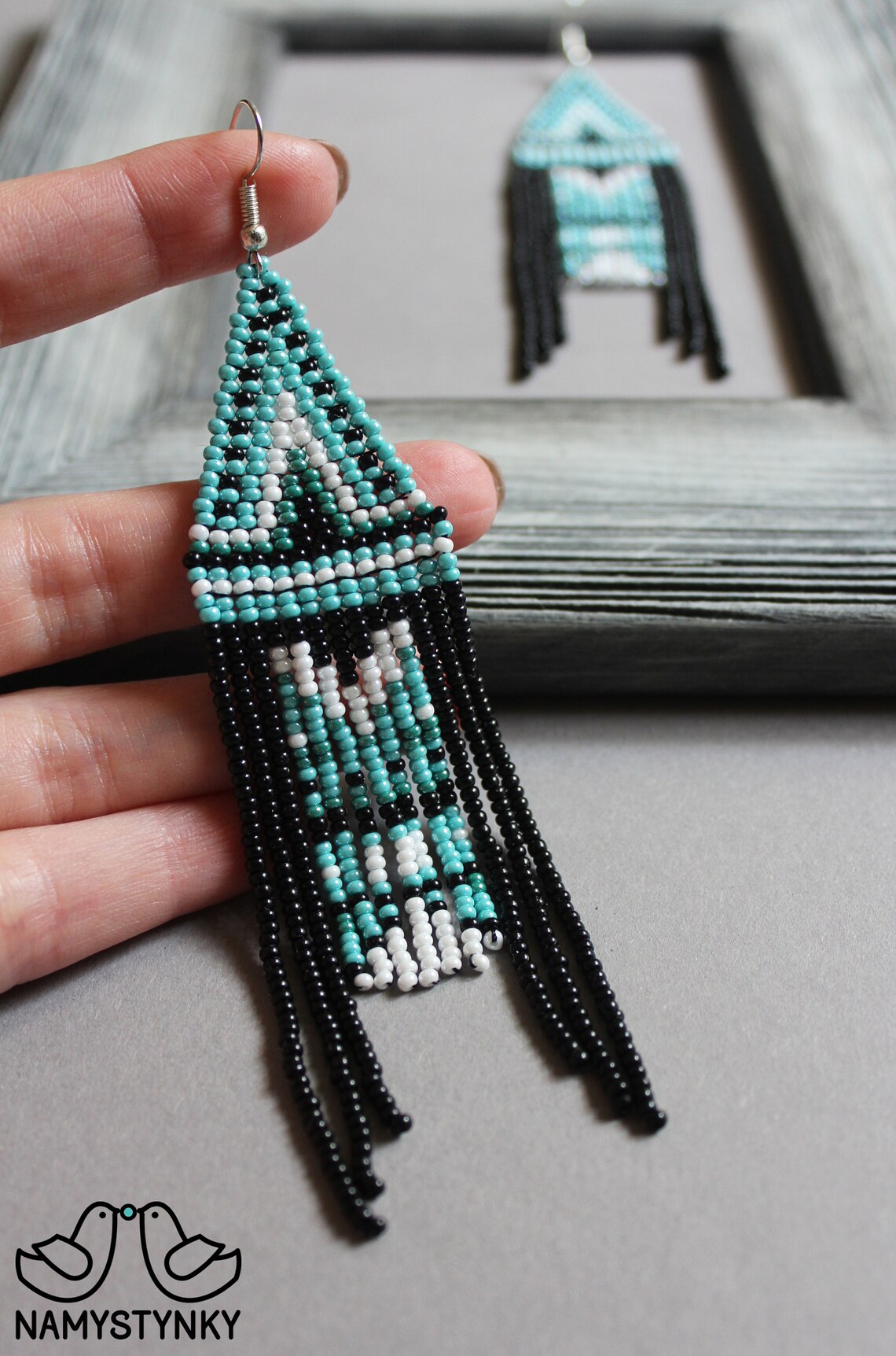 Turquoise Fringe Earrings Beaded Earrings Long Earrings Blue - Etsy