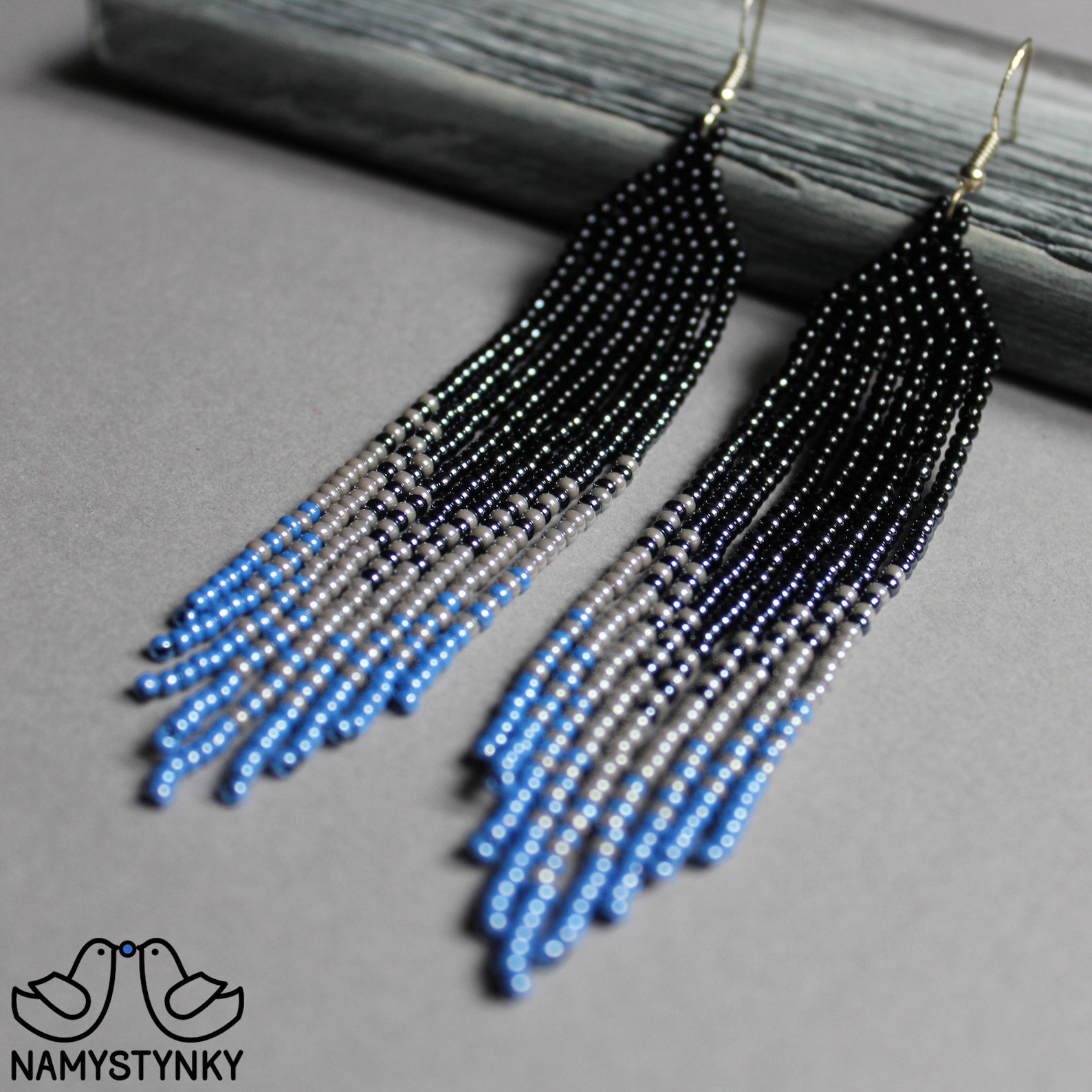 Blue Beaded Earrings Seed Bead Earrings Long Ombre Earrings - Etsy