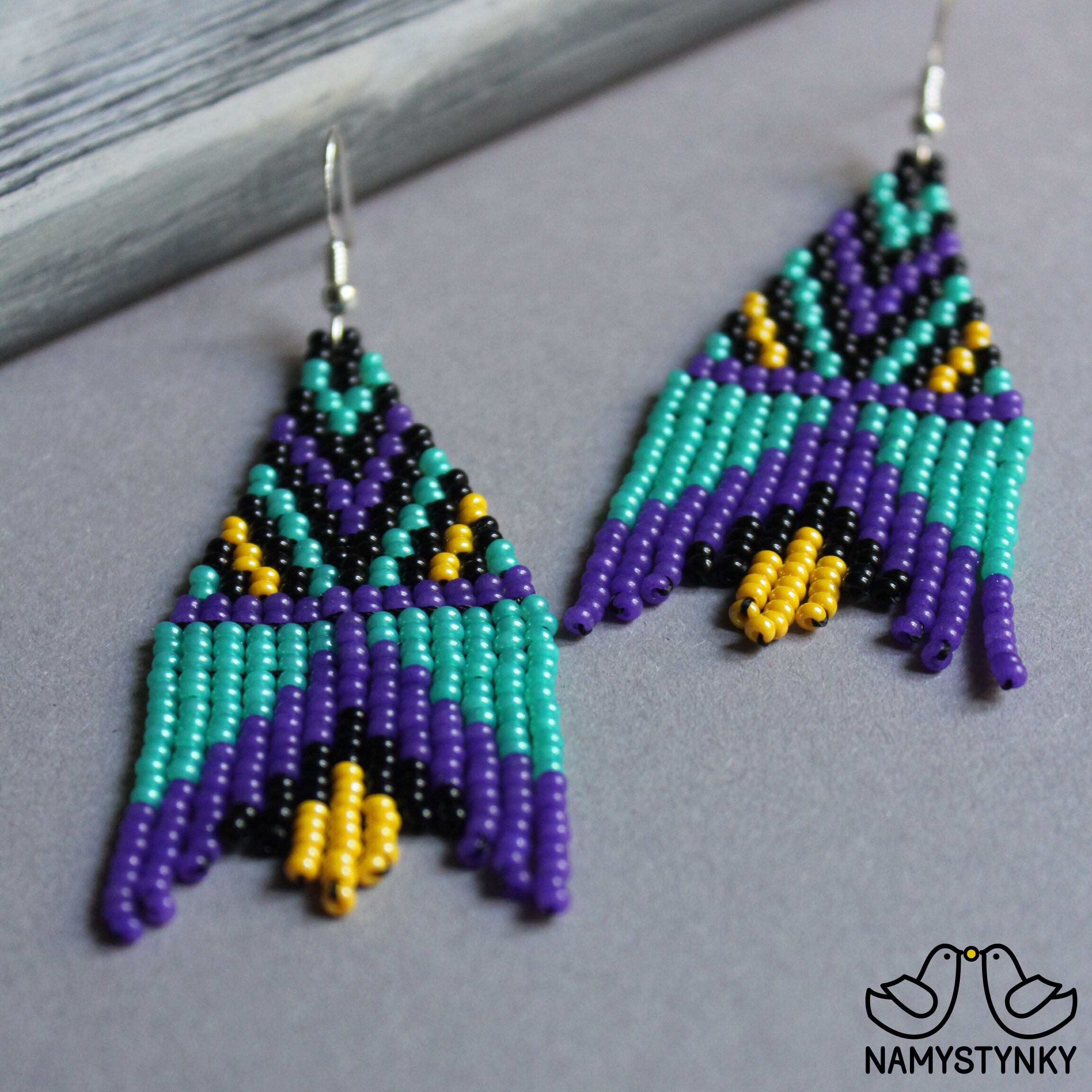 Green Turquoise Seed Bead Earrings Fringe Earrings Beaded | Etsy