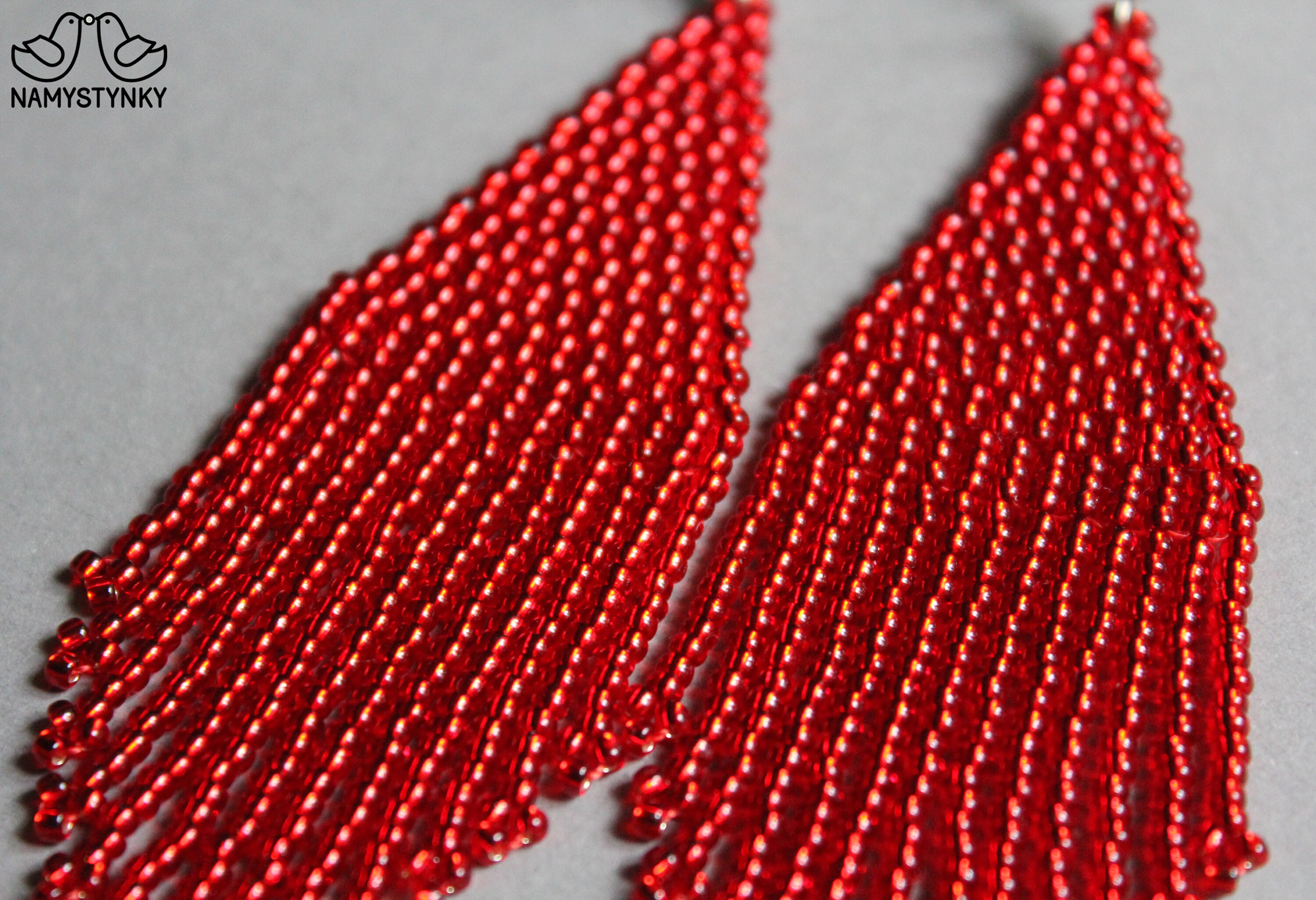 Red Beaded Earrings Shining Evening Earrings Red Long Earrings | Etsy