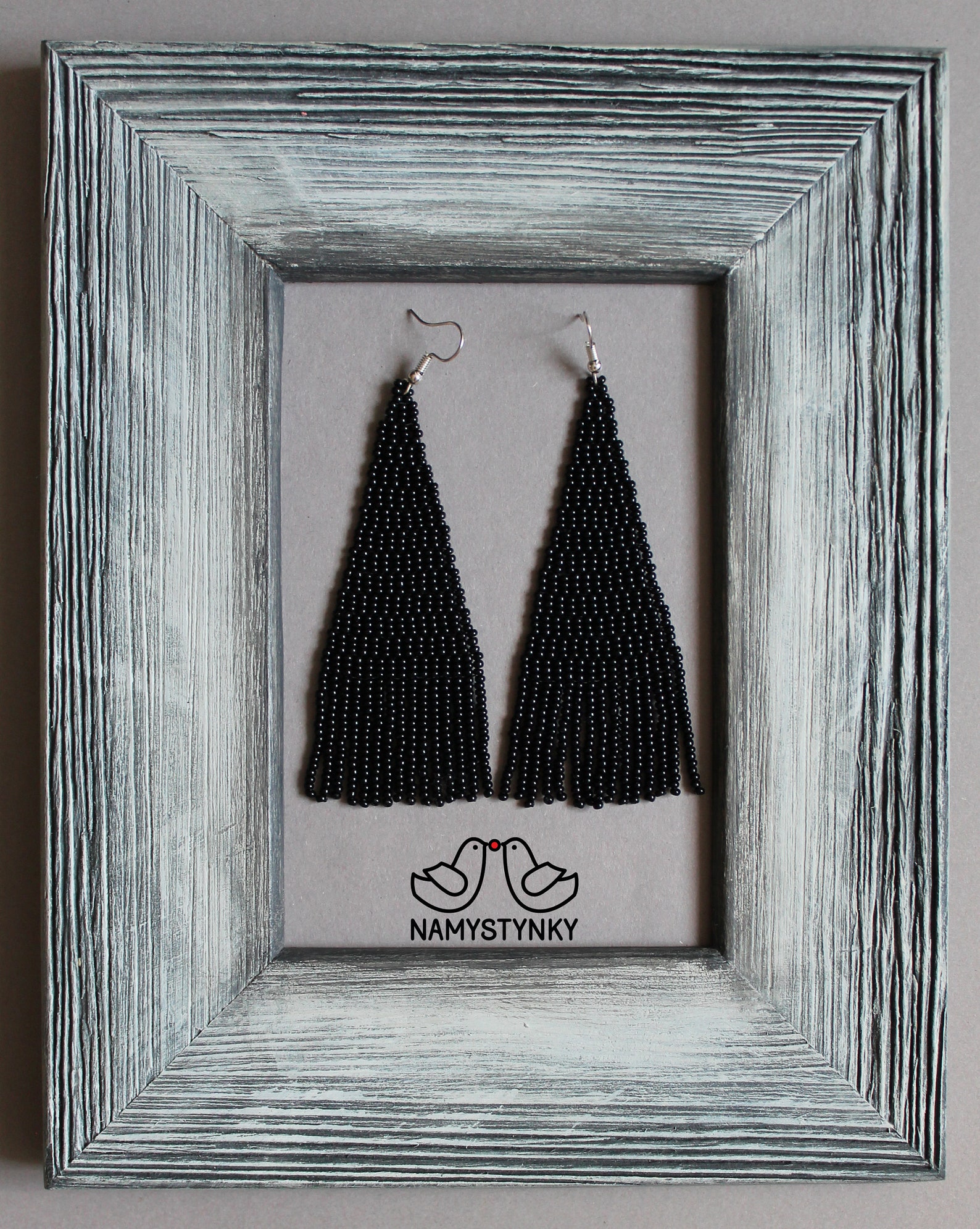 Black Beaded Earrings Bright Black Beadwork Earrings Dangle | Etsy