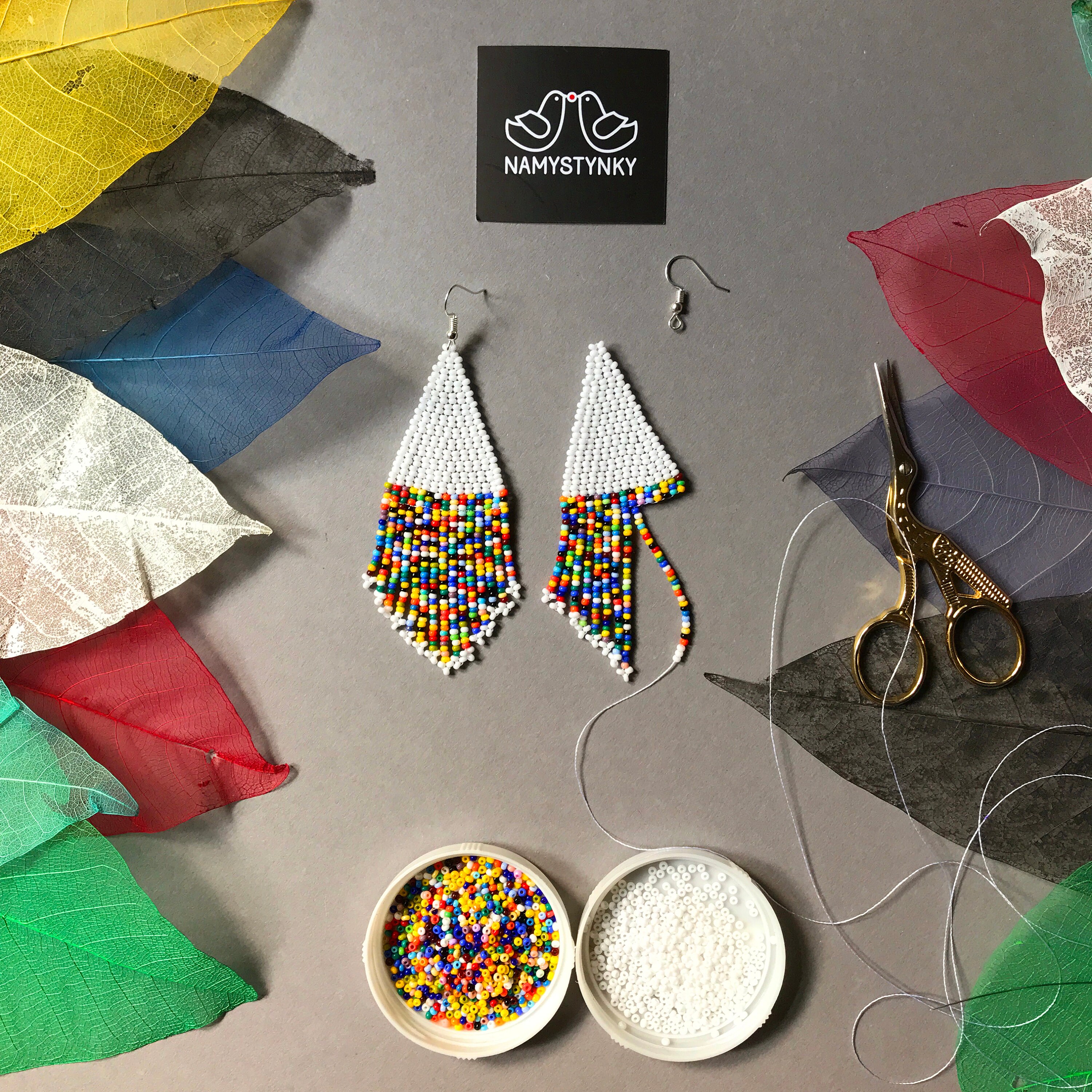 White and colorful beaded earrings Stylish Dangle earrings | Etsy