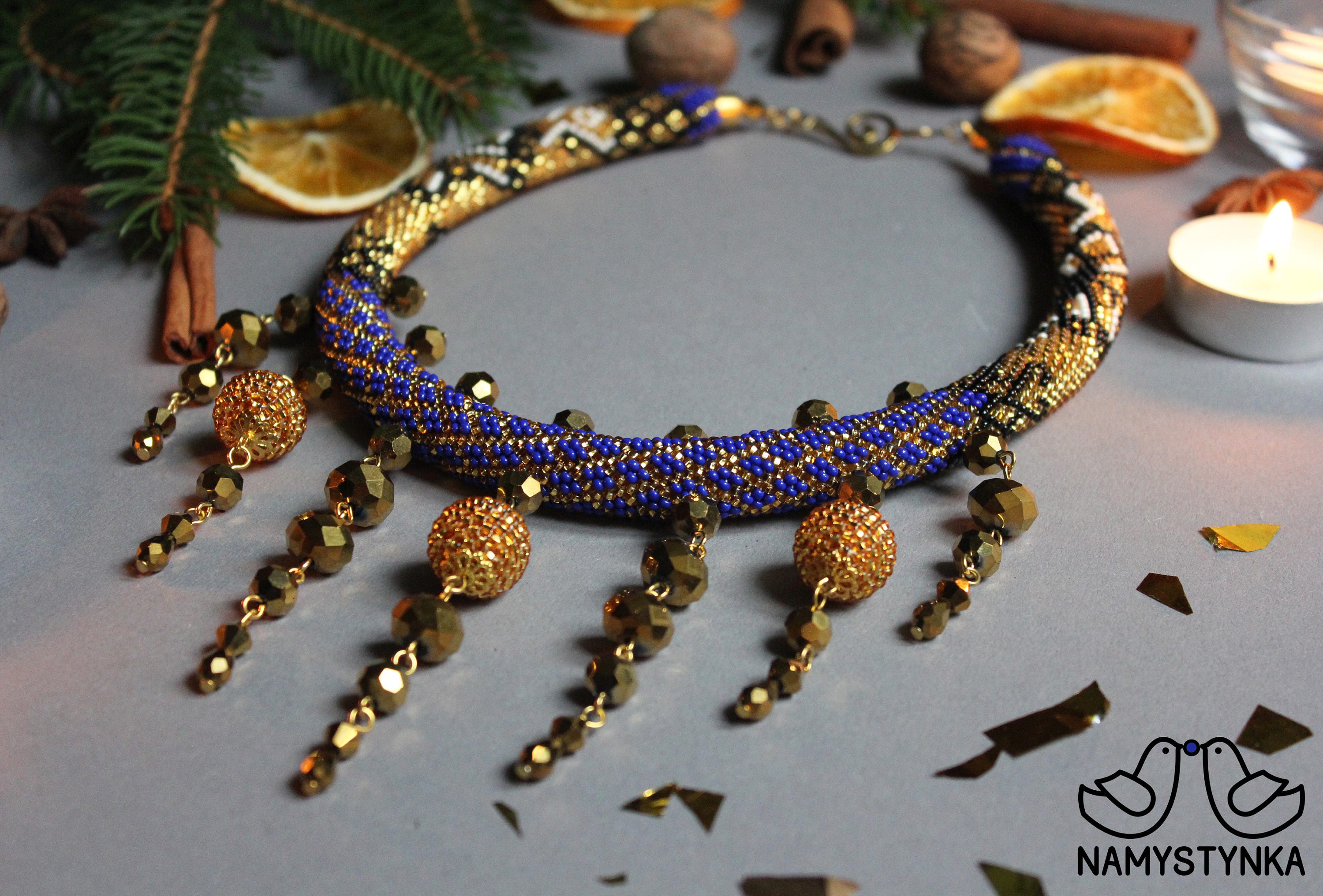 Navy blue evening jewelry Collar blue statement necklace | Etsy