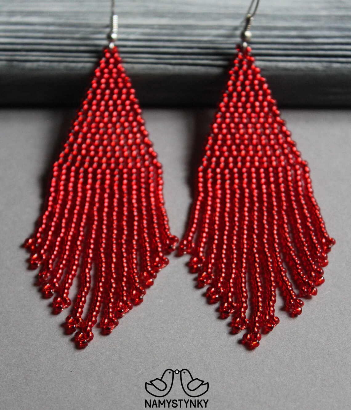 Red Beaded Earrings Shining Evening Earrings Red Long Earrings - Etsy