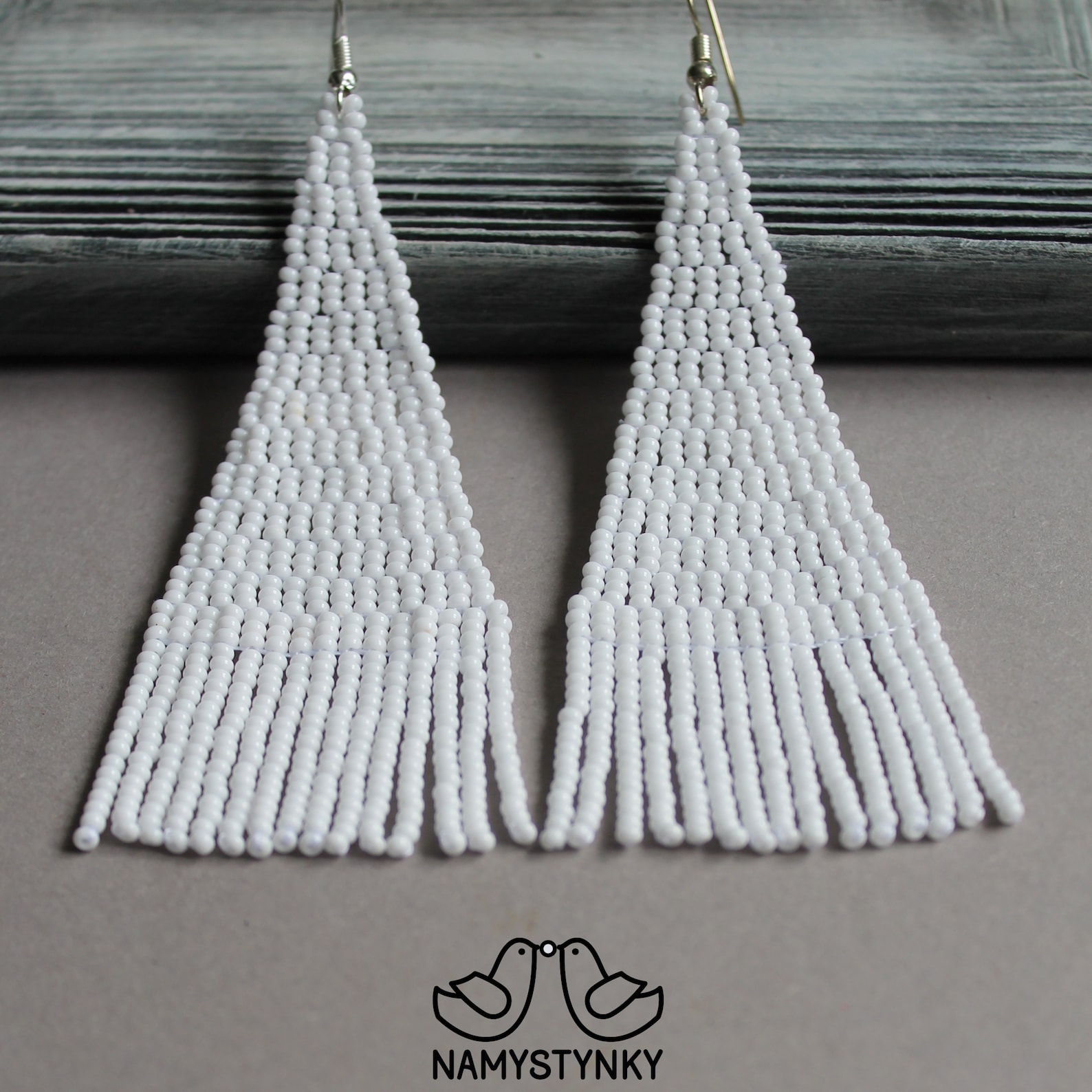 White Beaded Earrings Bright White Beadwork Earrings Dangle - Etsy