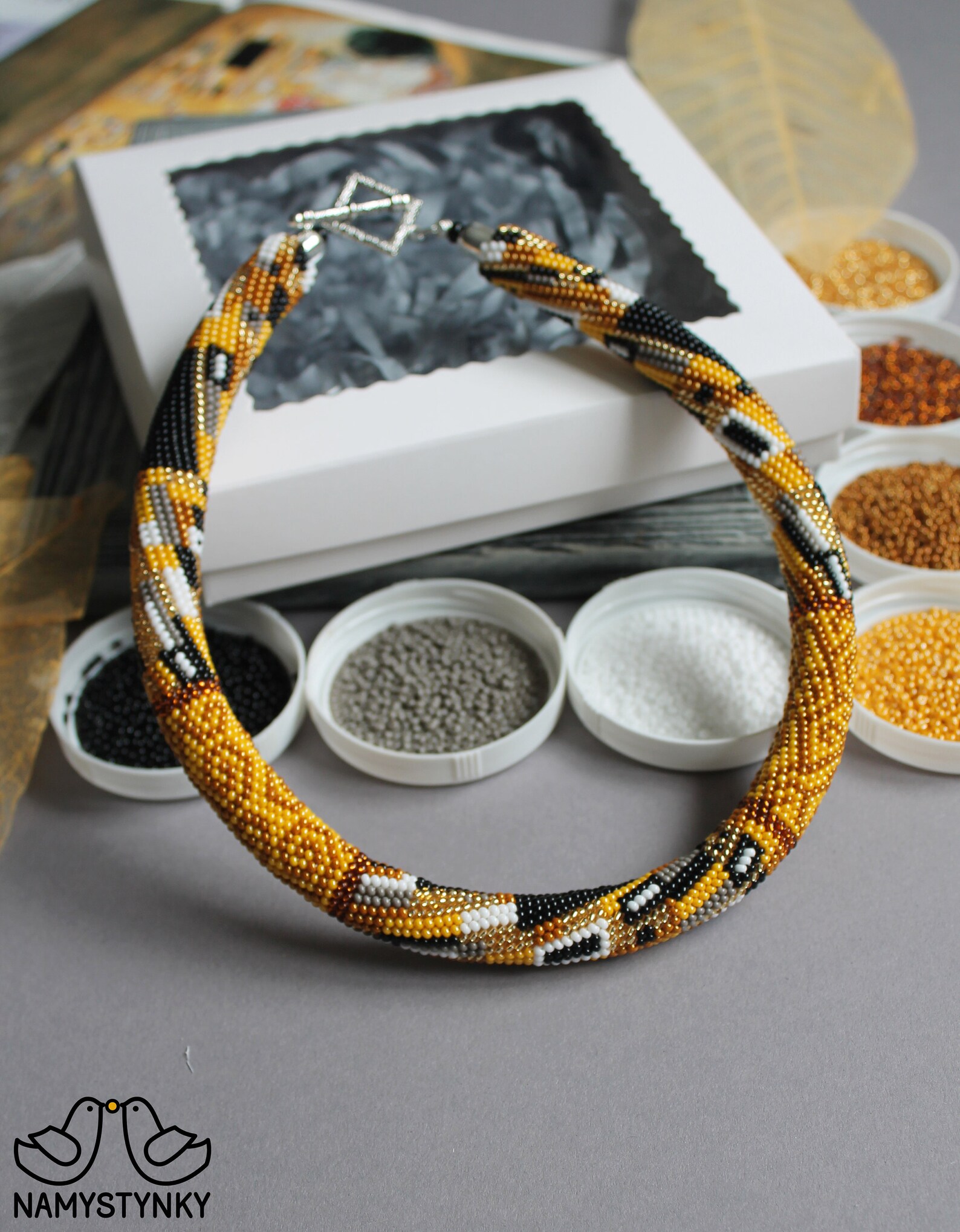 Gustav Klimt Inspired Beaded Crochet Necklace the Kiss Shiny - Etsy