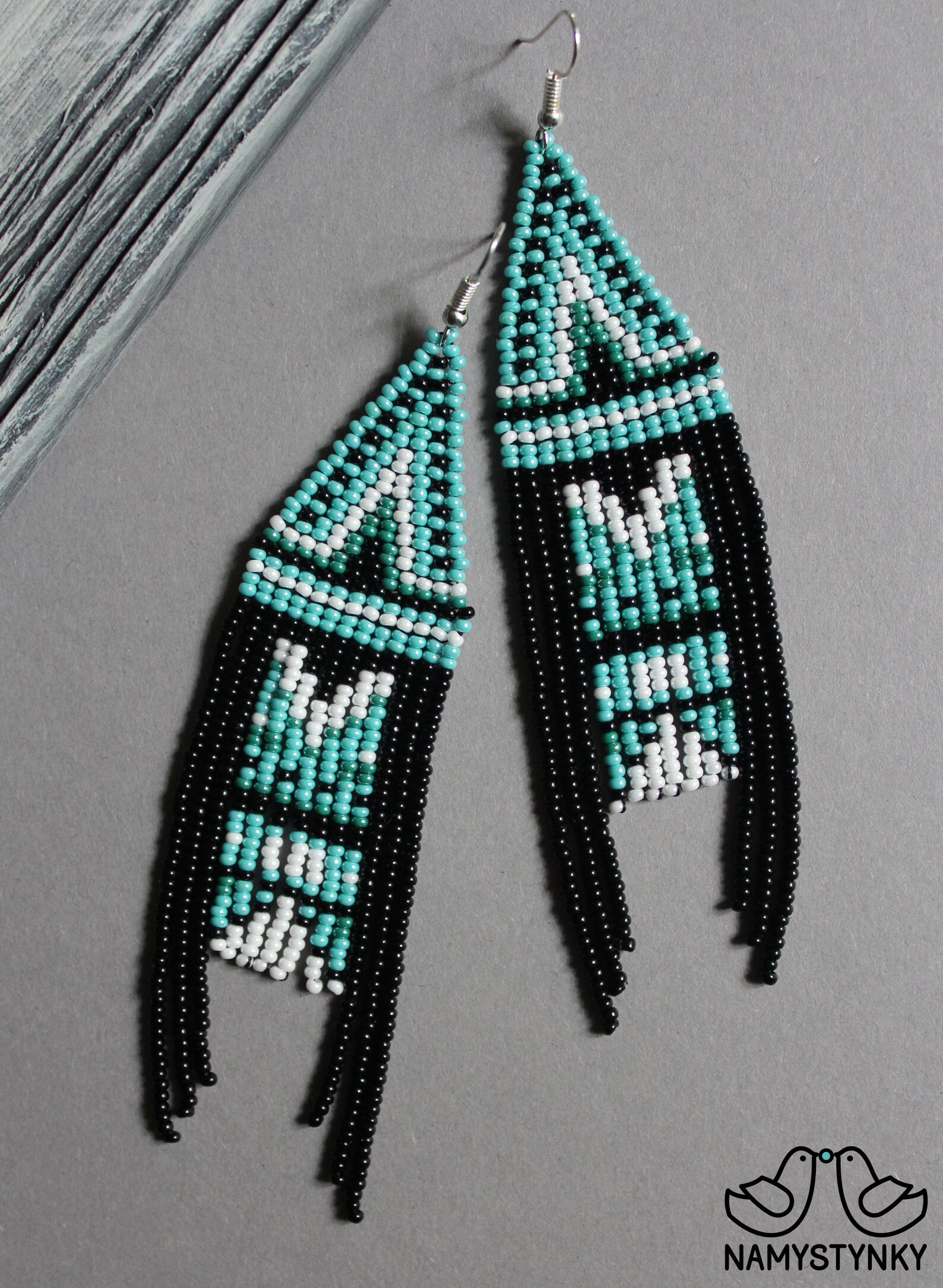 Turquoise fringe earrings Beaded earrings Long earrings Blue | Etsy