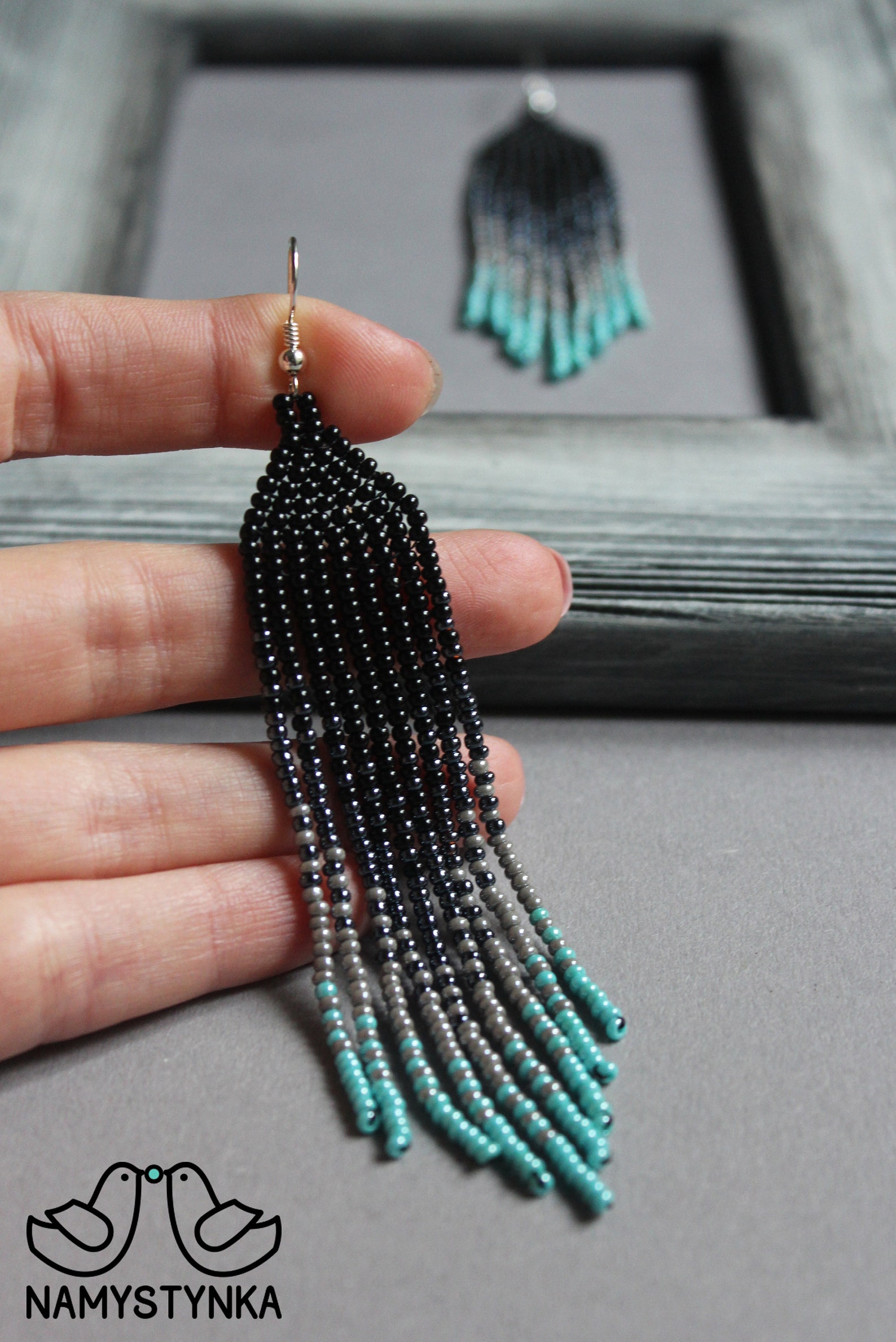 Turquoise Beaded Earrings Seed Bead Earrings Long Earrings - Etsy